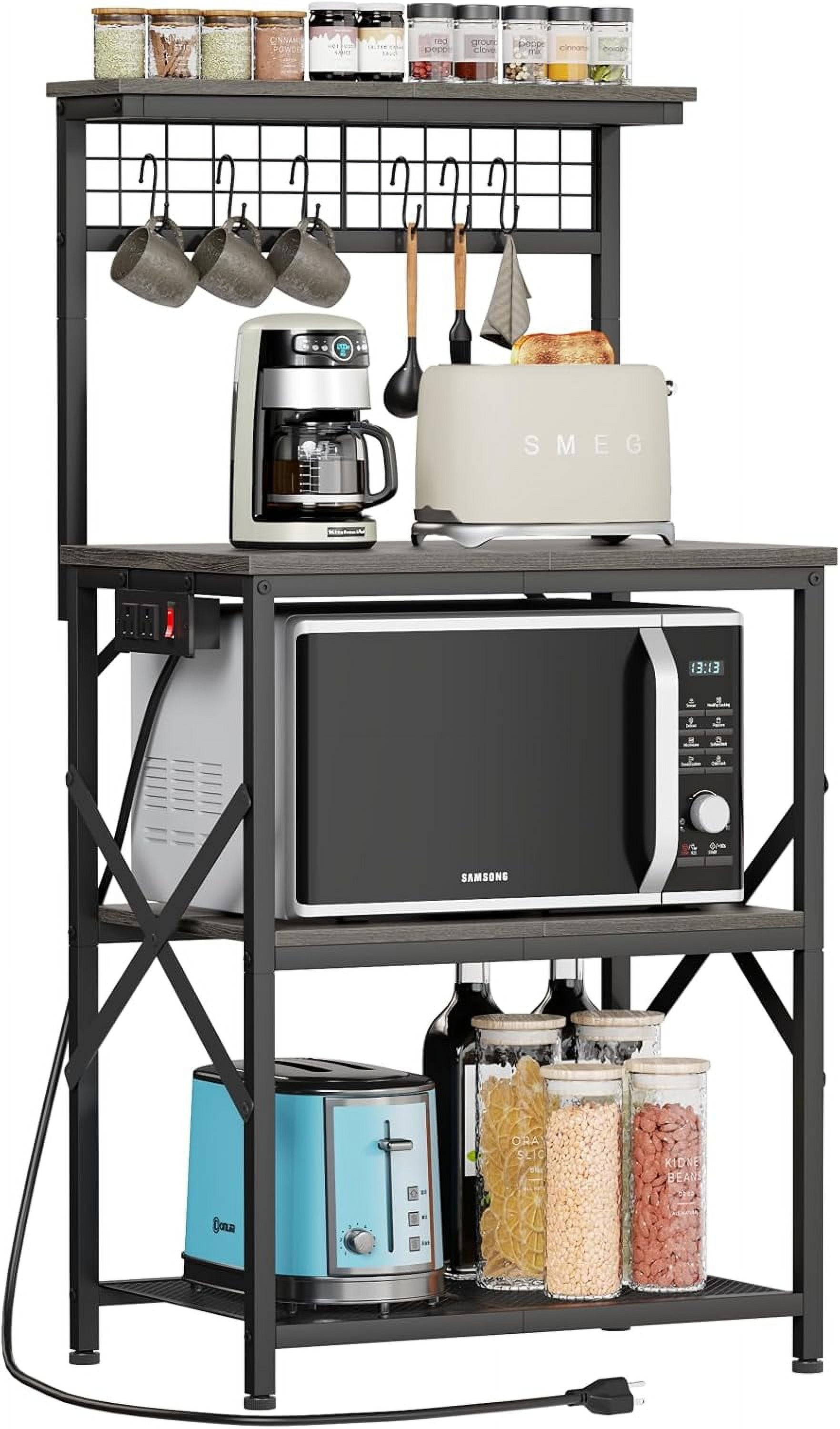 Kitchen Bakers Rack with Power Outlet, Microwave Oven Stand with Storage 4 Tiers, Coffee Bar ...