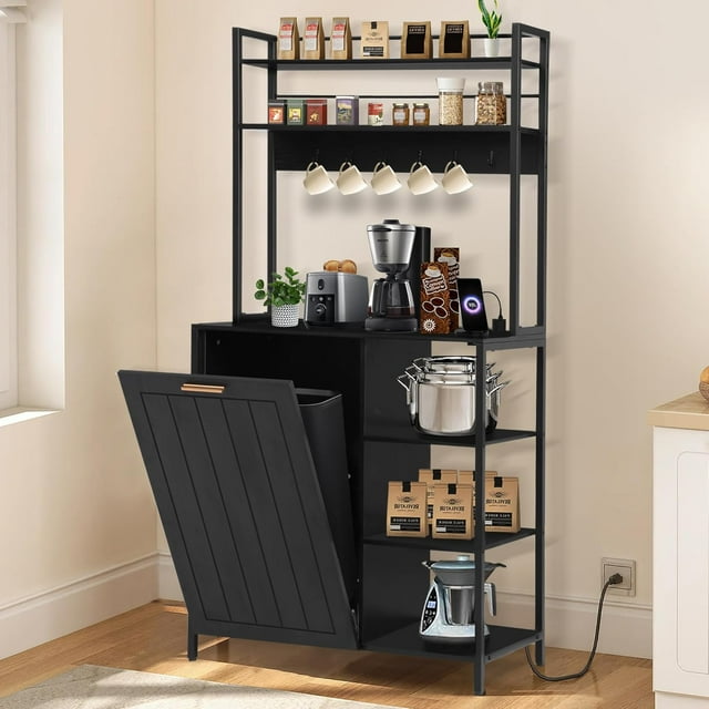 Kitchen Bakers Rack with Power Outlets, Microwave Oven Organizer with ...