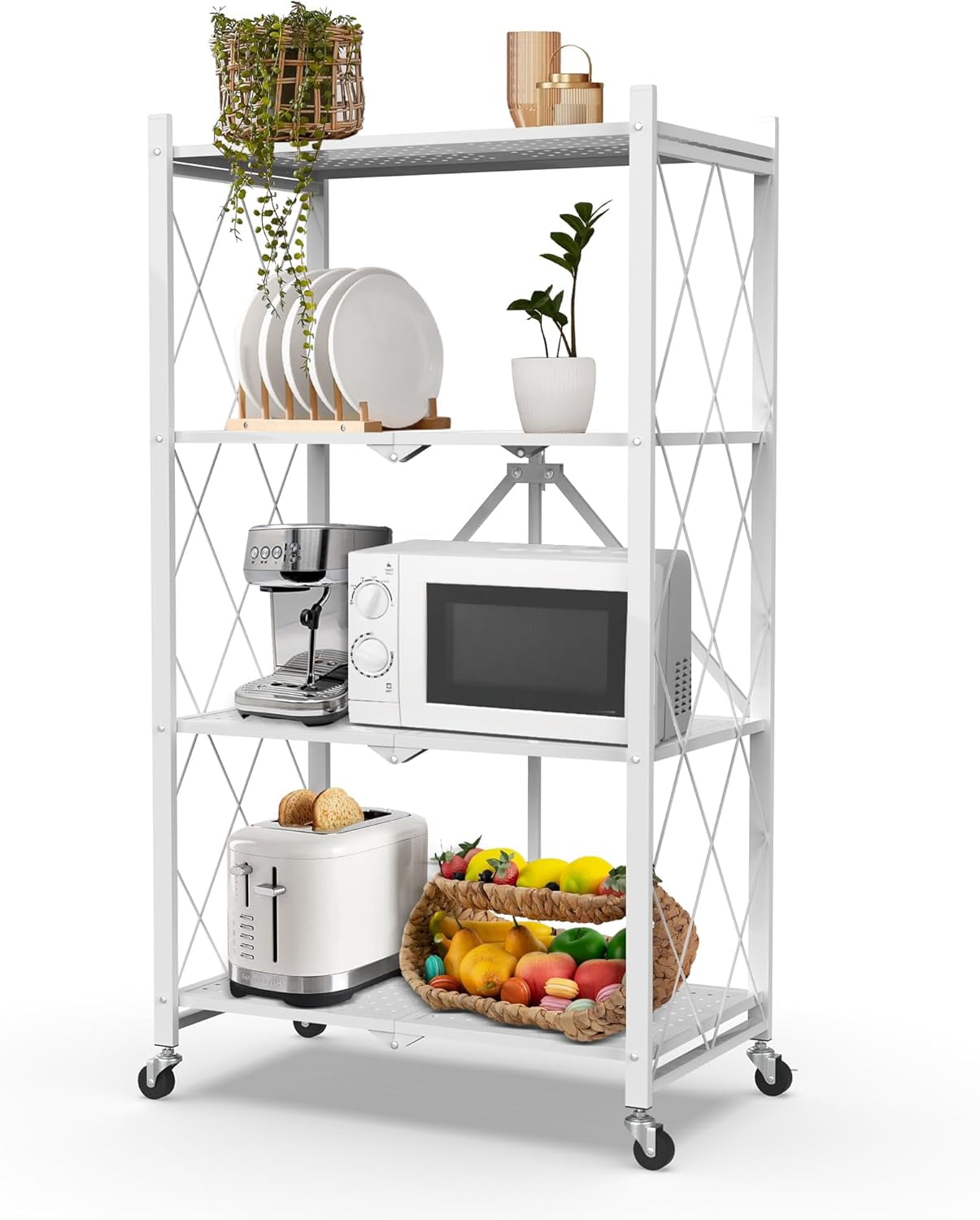 Kitchen Bakers Rack,Stable Folding Shelf,Foldable Grill Cart,Microwave ...