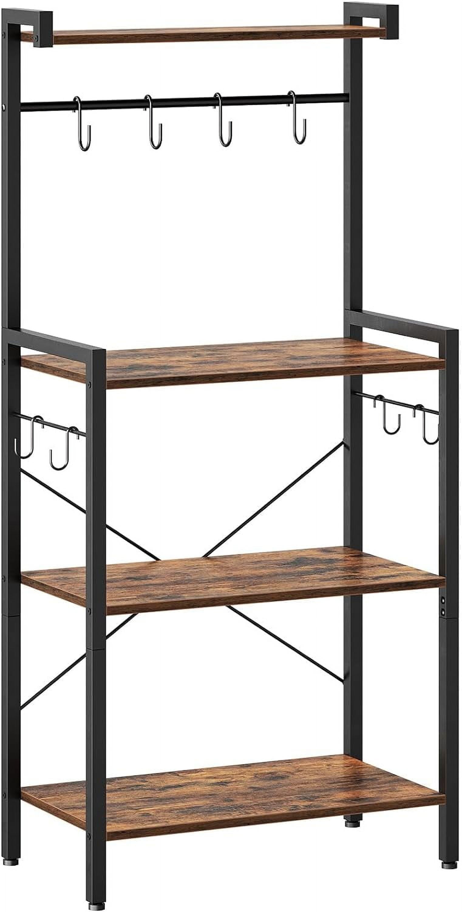 Kitchen Bakers Rack with Storage, 4 Tiers Coffee Bar Station, Microwave Stand with 8 S-Shaped ...