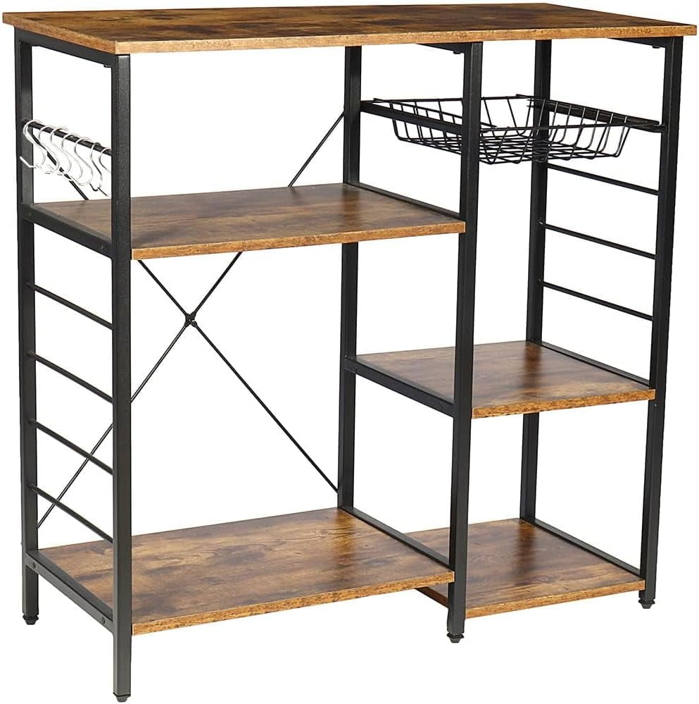 Kitchen Bakers Rack with Storage Shelf Bakers Rack Coffee Bar Table ...