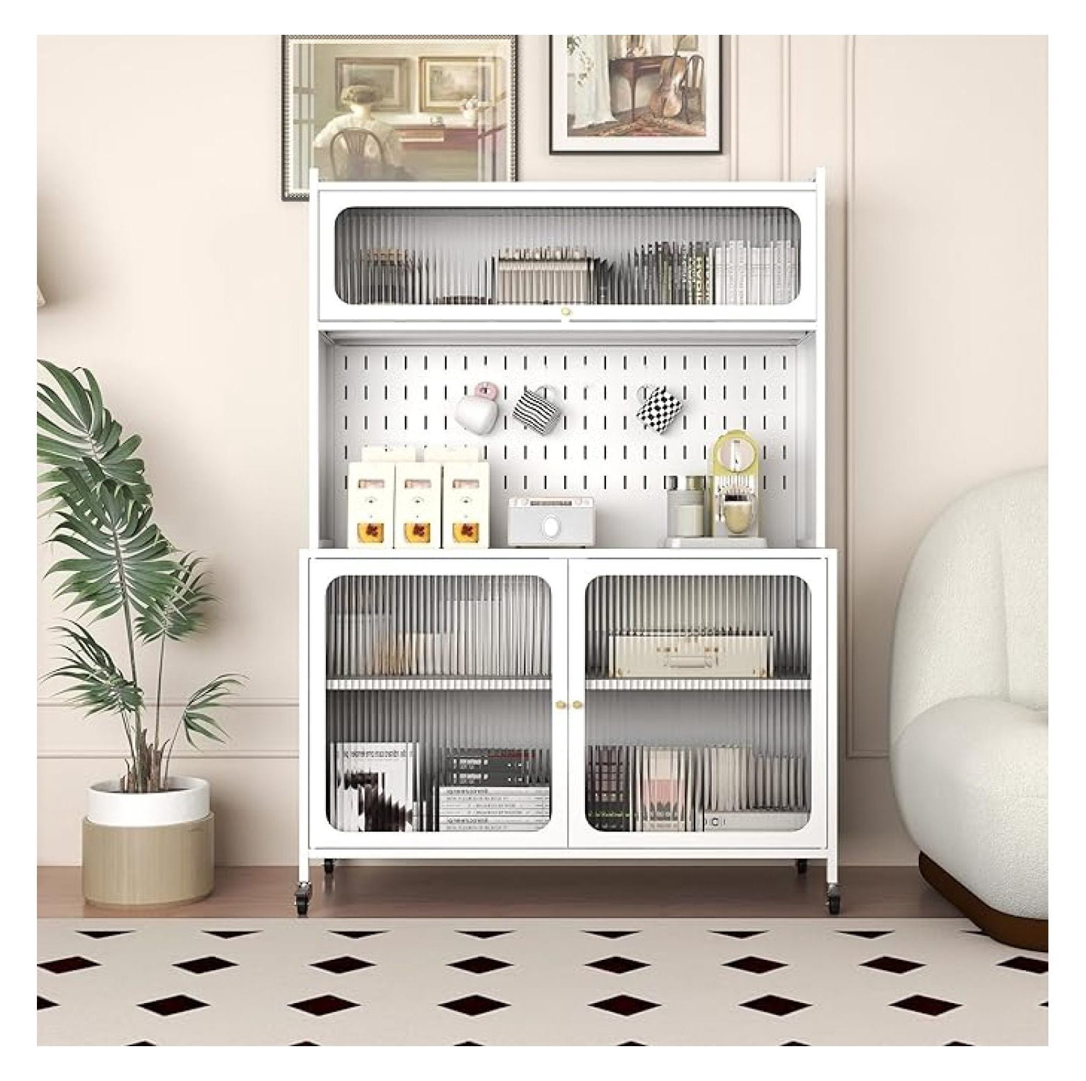 Kitchen Bakers Rack with Door Cabinet, Metal Microwave Stand with ...