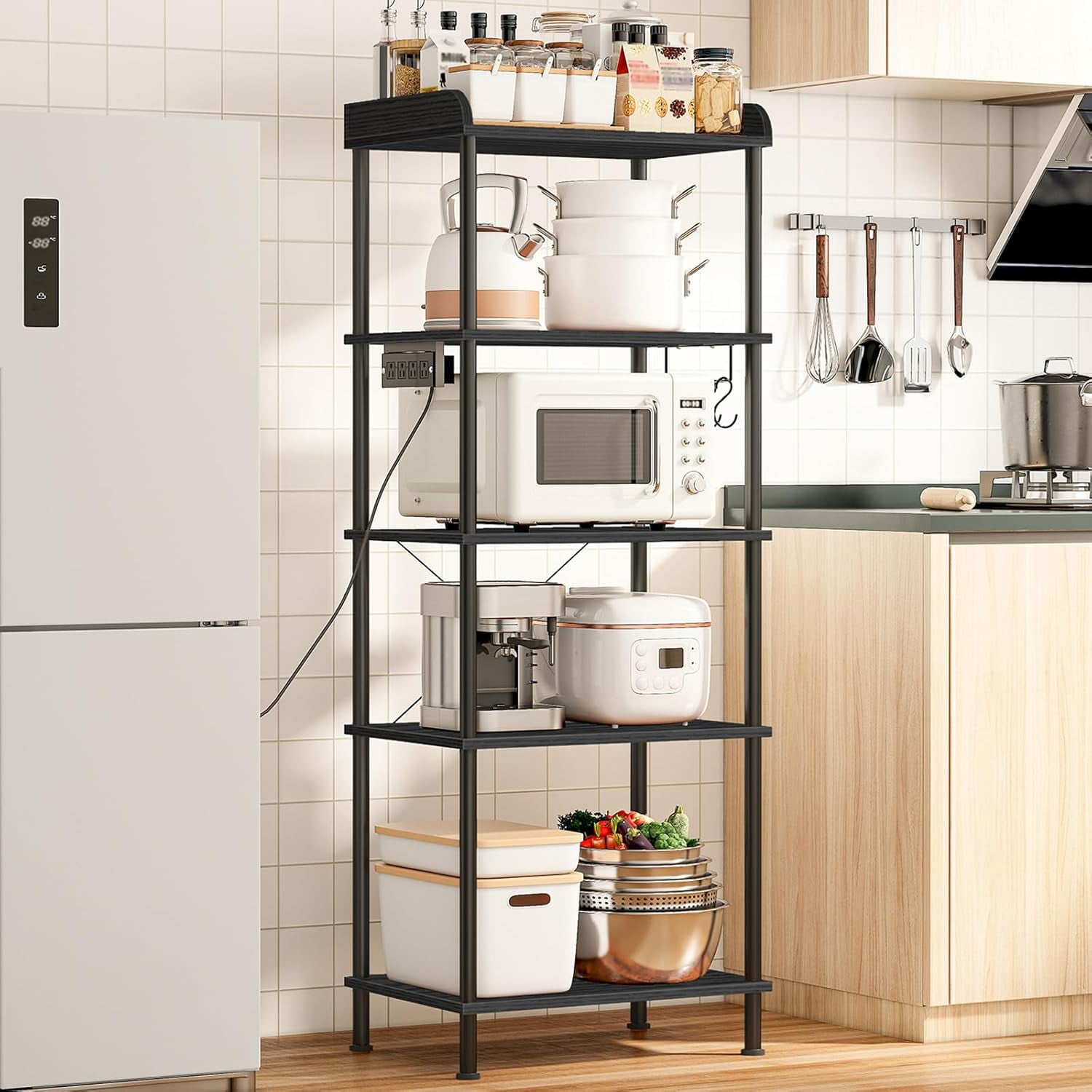 Kitchen Bakers Rack with Power Outlet, 5-Tier Free Standing Kitchen ...