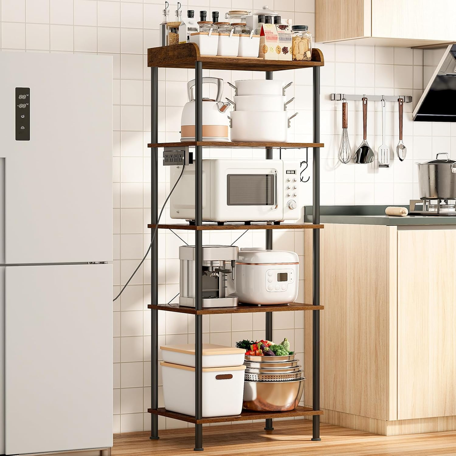 Kitchen Bakers Rack with Power Outlet, 5-Tier Free Standing Kitchen ...