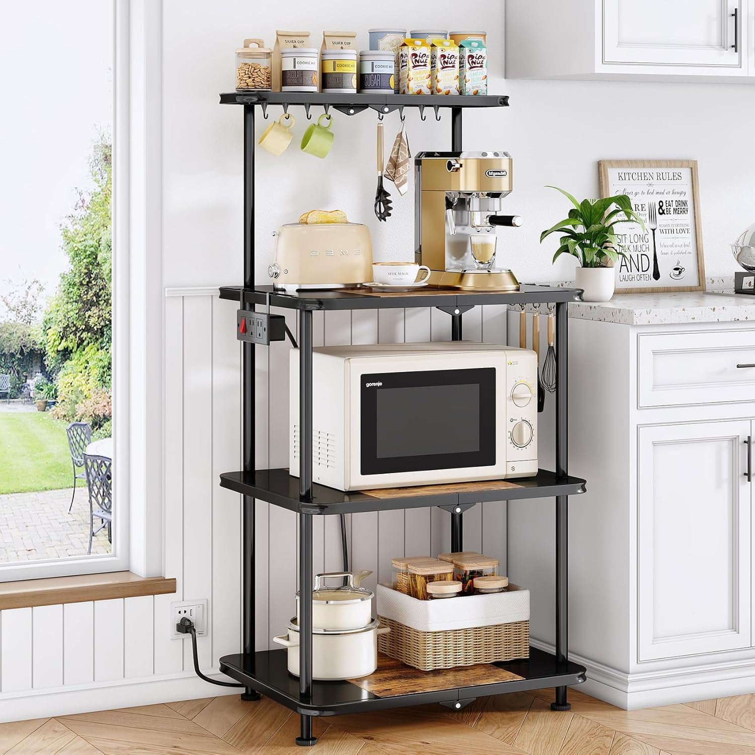 Kitchen Bakers Rack with Power Outlet - Easy & Tool-Free Assembly ...