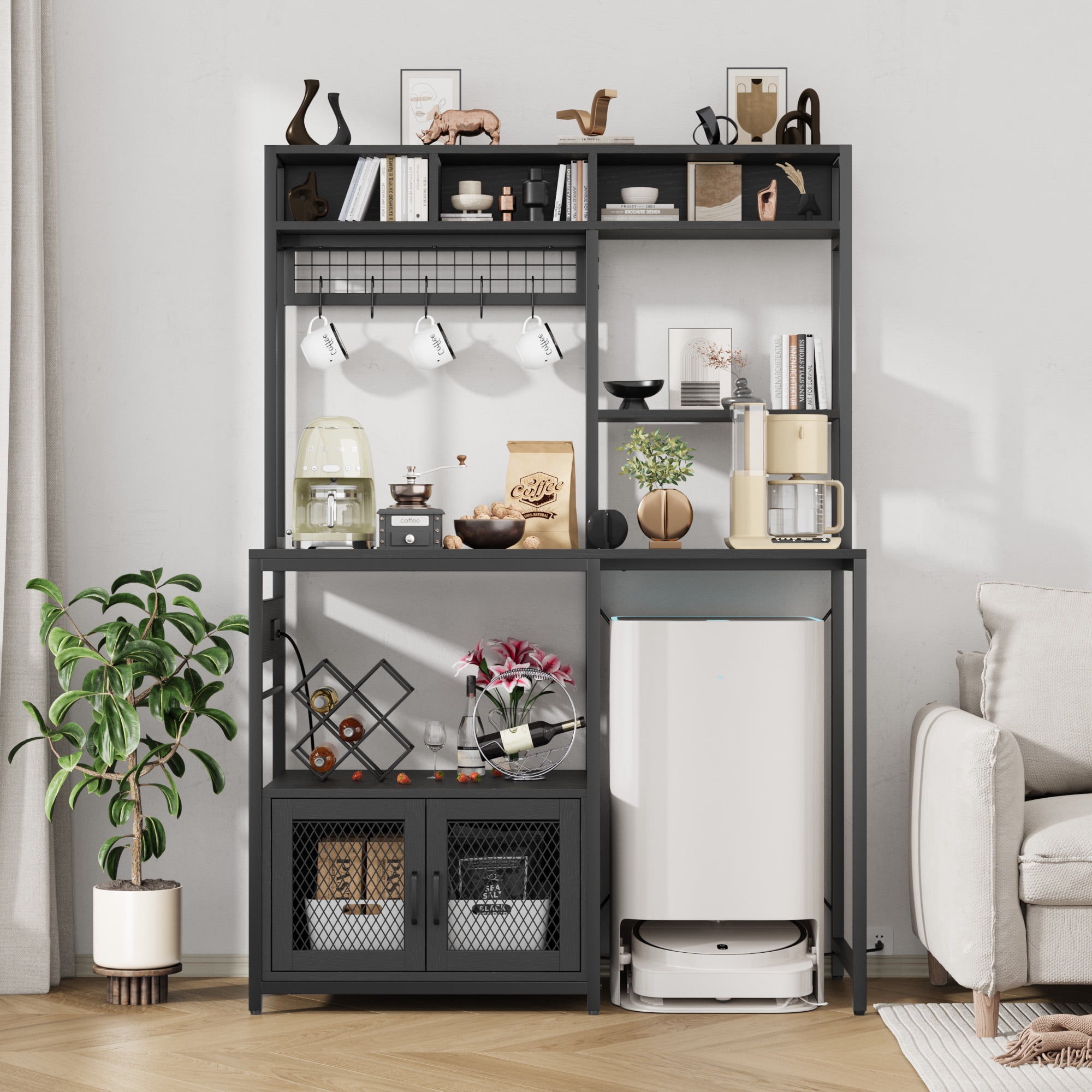 Kitchen Bakers Rack with Power Outlet – Industrial Microwave Stand with ...