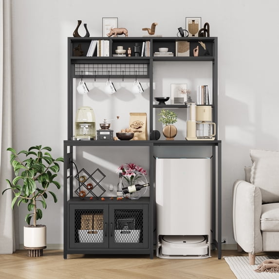 Kitchen Bakers Rack with Power Outlet – Industrial Microwave Stand with ...