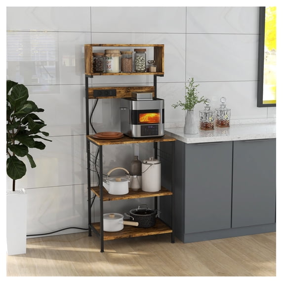 Kitchen Bakers Rack with Power Outlet, USB Charger, Microwave Stand ...