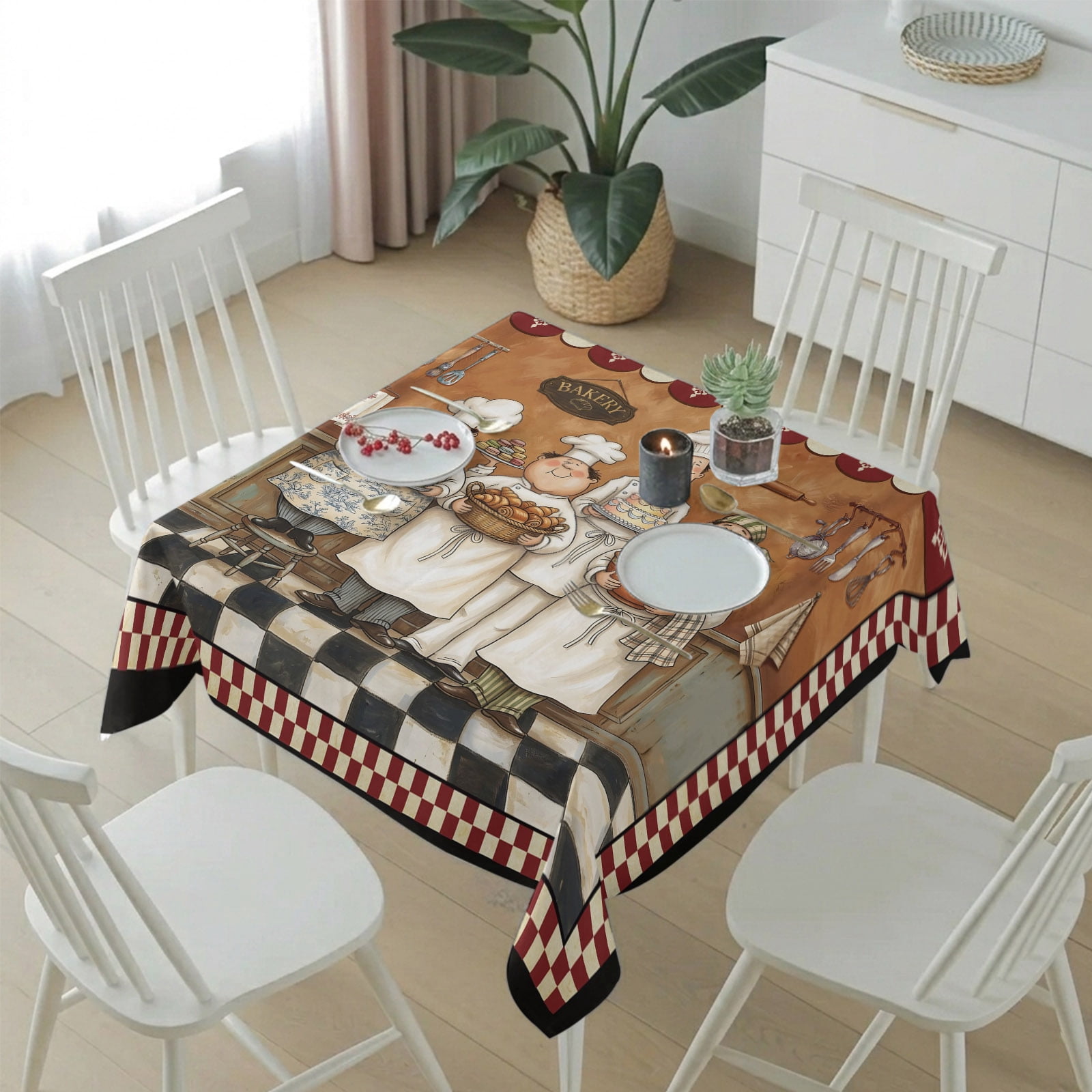 Kitchen Baking Team Table Cloth 54x54in, Waterproof Square Tablecloth ...