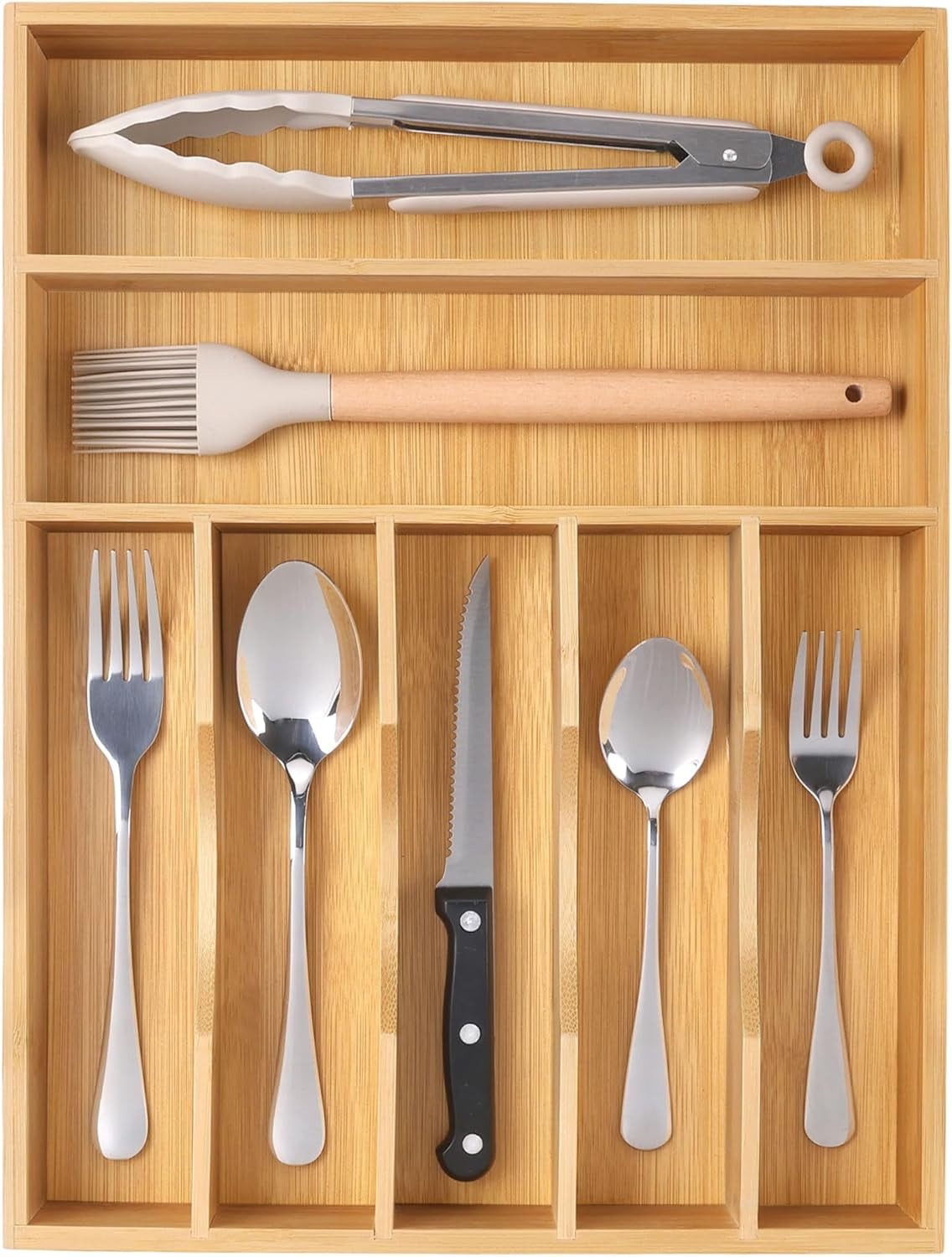 Kitchen Bamboo Silverware Organizer, Kitchen Drawer Organizer - Utensil ...