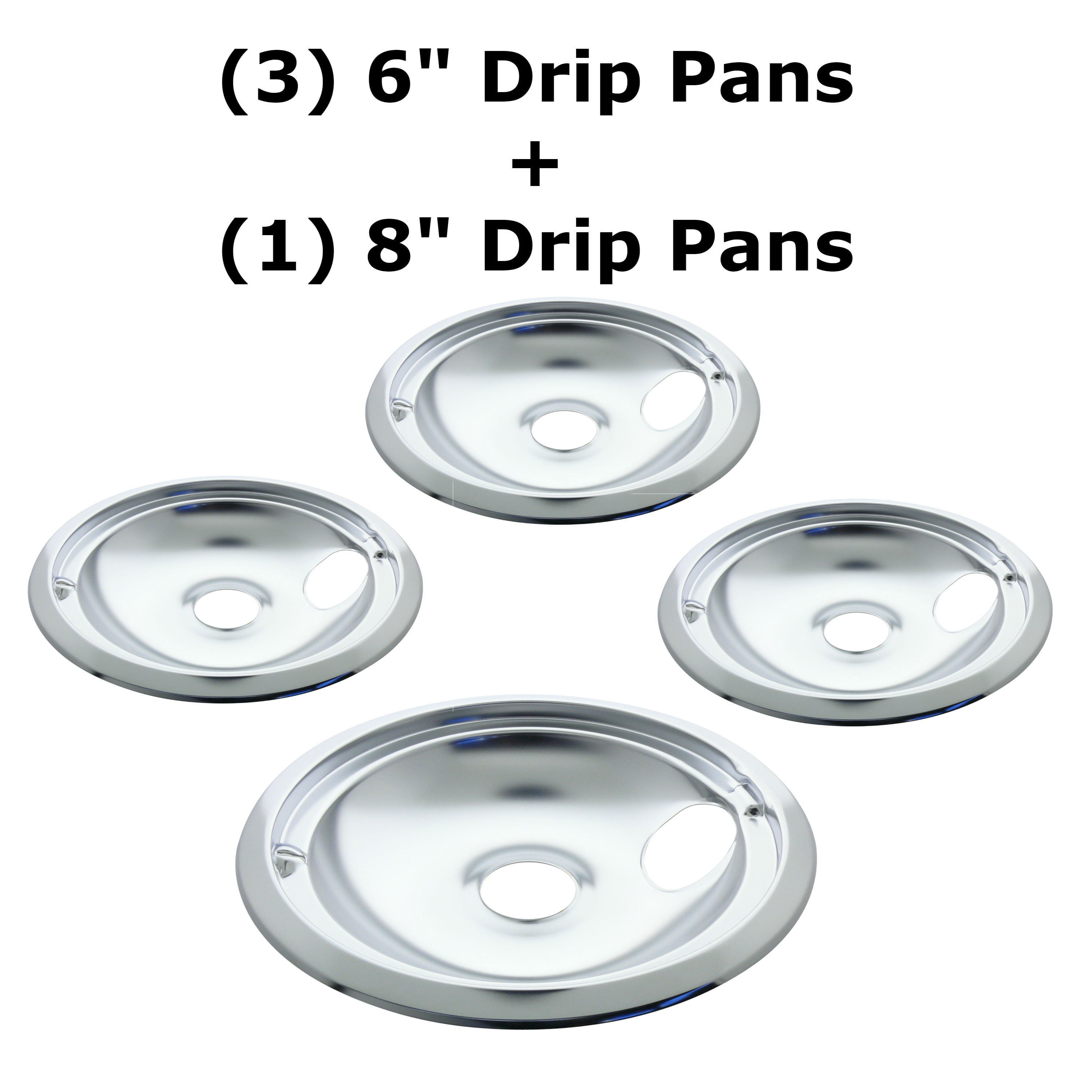 Kitchen Basics 101: 4 Pack Chrome Drip Bowls for GE - 3 Small 6”, 1 Large 8”, Made in USA ...