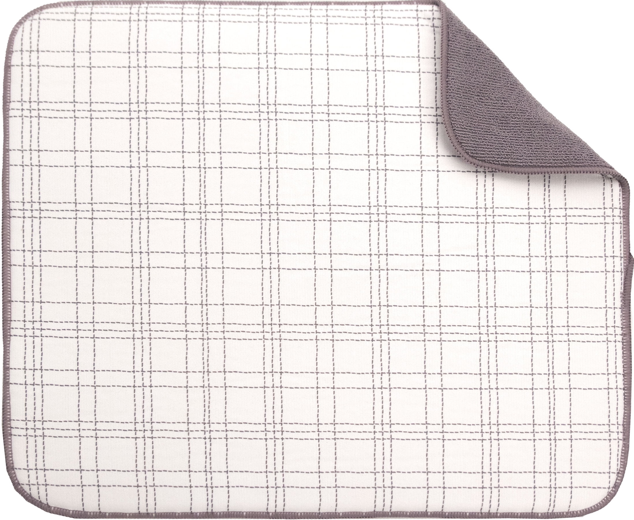 Kitchen Basics Microfiber Dish Drying Mat, 16"x18", Gray, Stiched Plaid ...