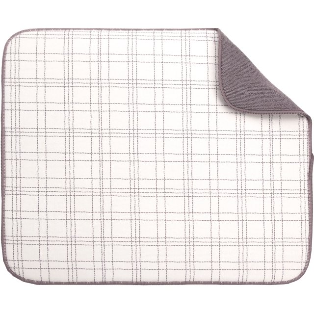 Kitchen Basics Microfiber Dish Drying Mat, 16"x18", Gray, Stiched Plaid ...