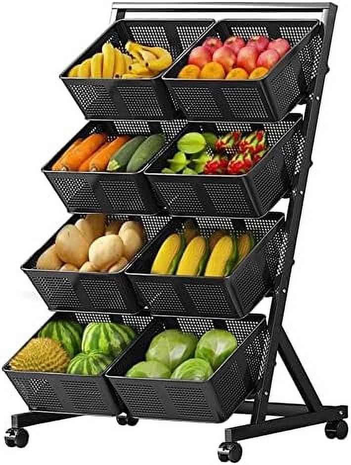 Kitchen Basket Stand 4 Tier Rolling Cart with 8 Detachable Cube Baskets ...
