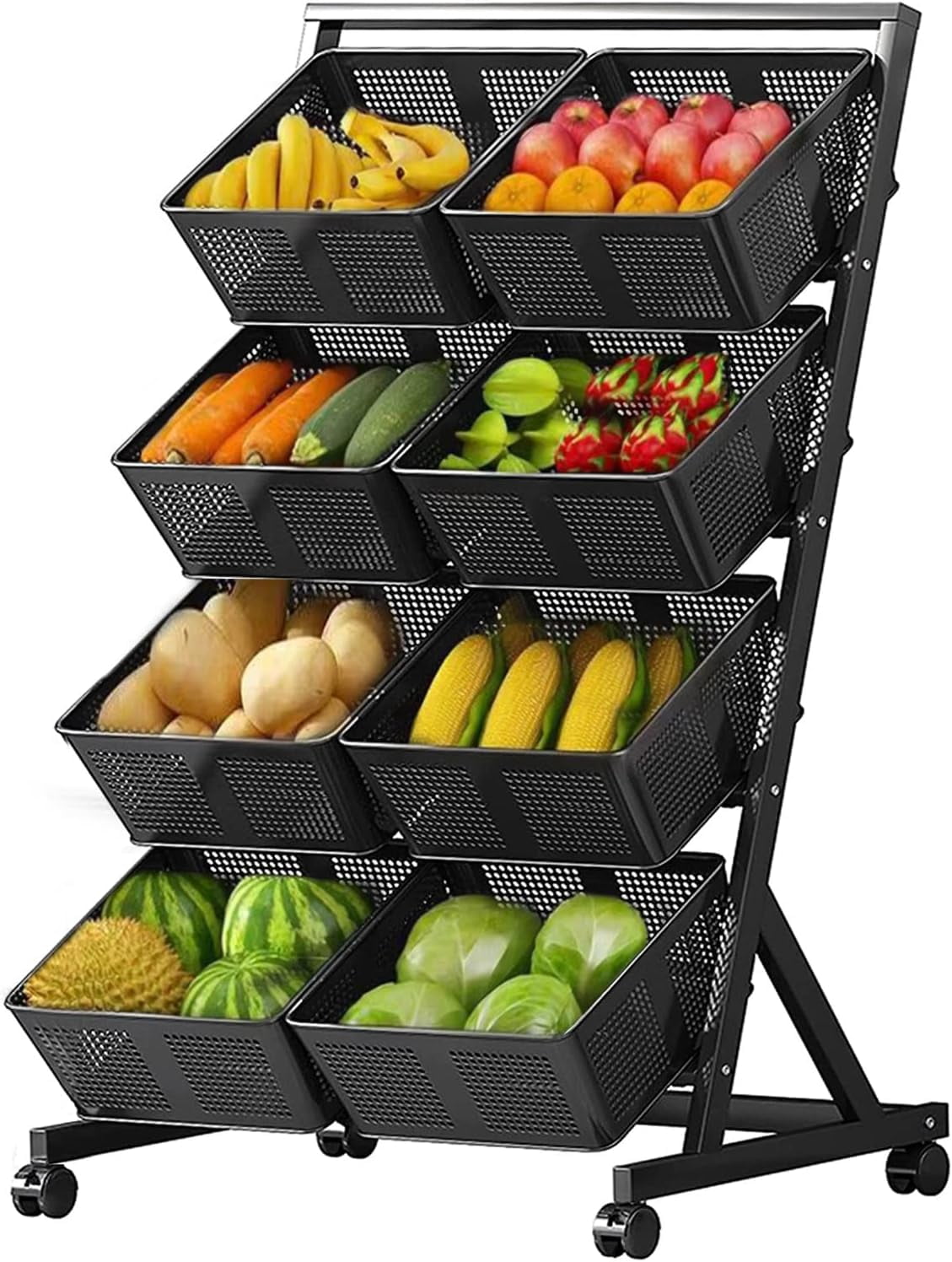 Kitchen Baskets Storage Cart 4 Tier Rolling Cart with Wheels Metal ...