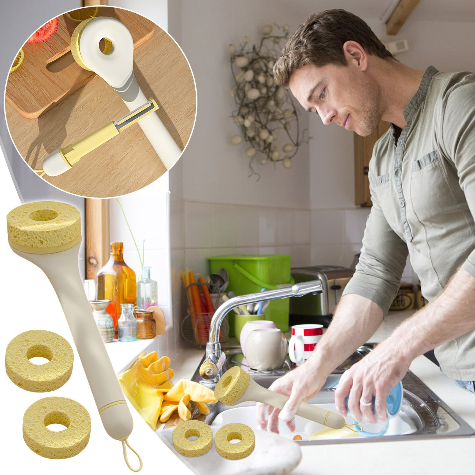 Kitchen & Bathroom Cleaning Brush Set - Long and Short Handles with ...