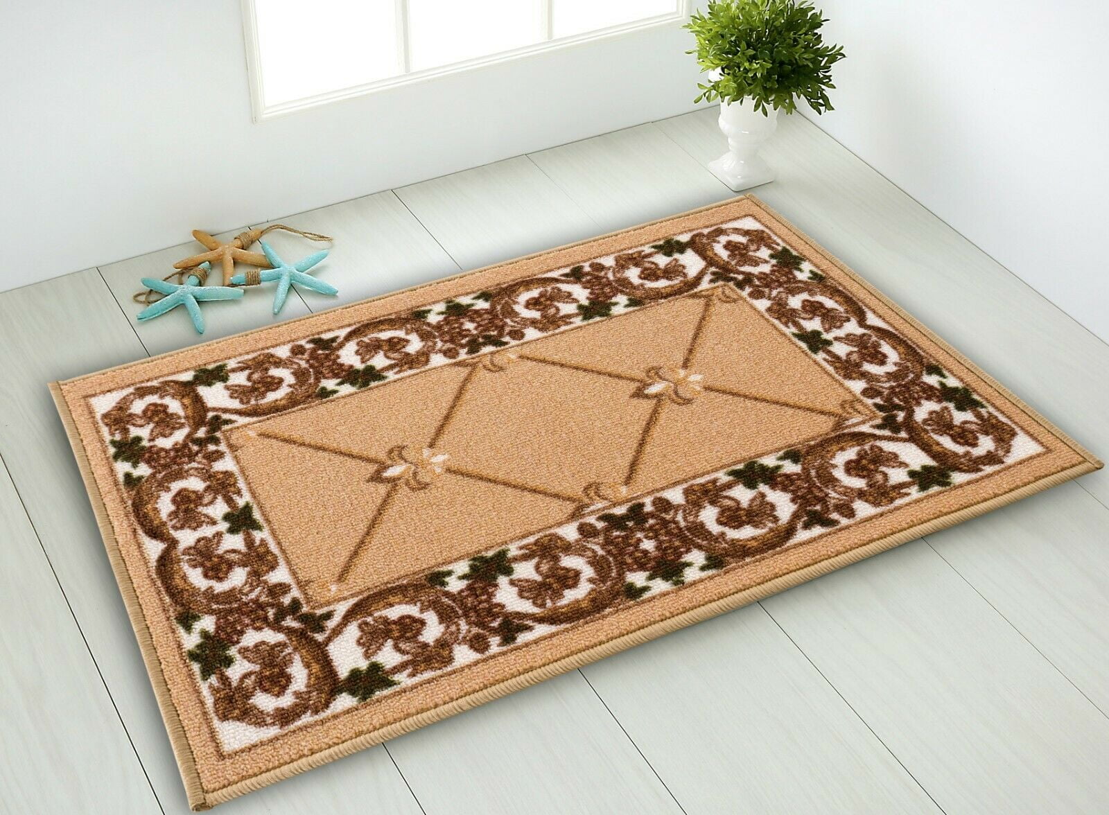 Kitchen & Bathroom Mat, Fleur De Lis Floral Design Slip Resistant ...