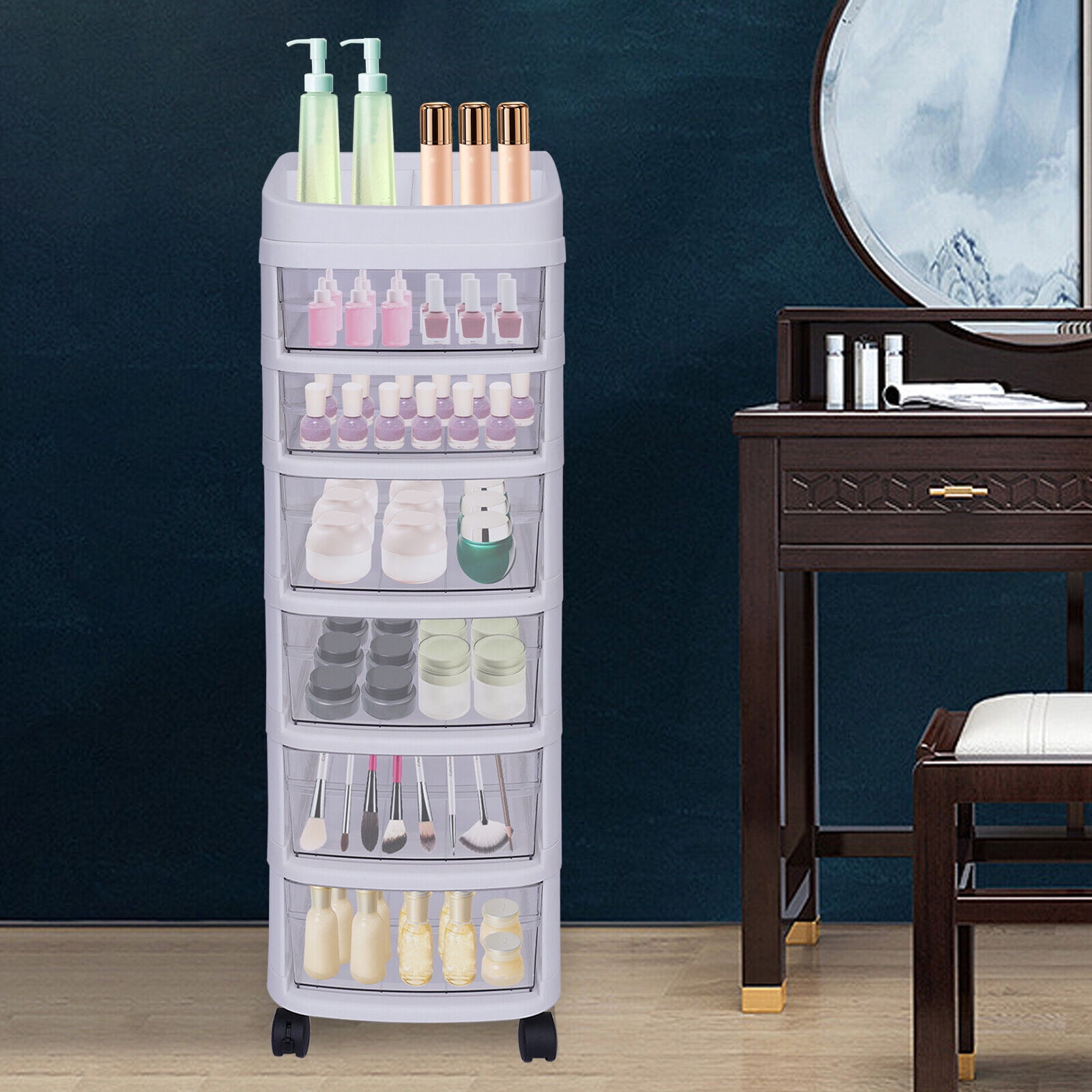 Kitchen Bathroom Rolling Cart Storage Cabinet Trolley Drawer Locker 6 ...