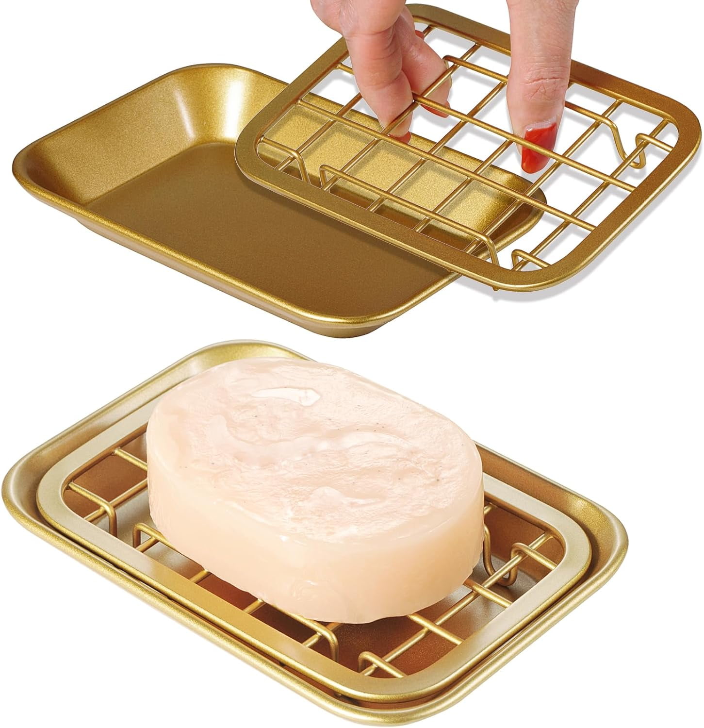 Kitchen and Bathroom Soap Dish Tray - Metal 2-Piece Soap Dish Tray with ...