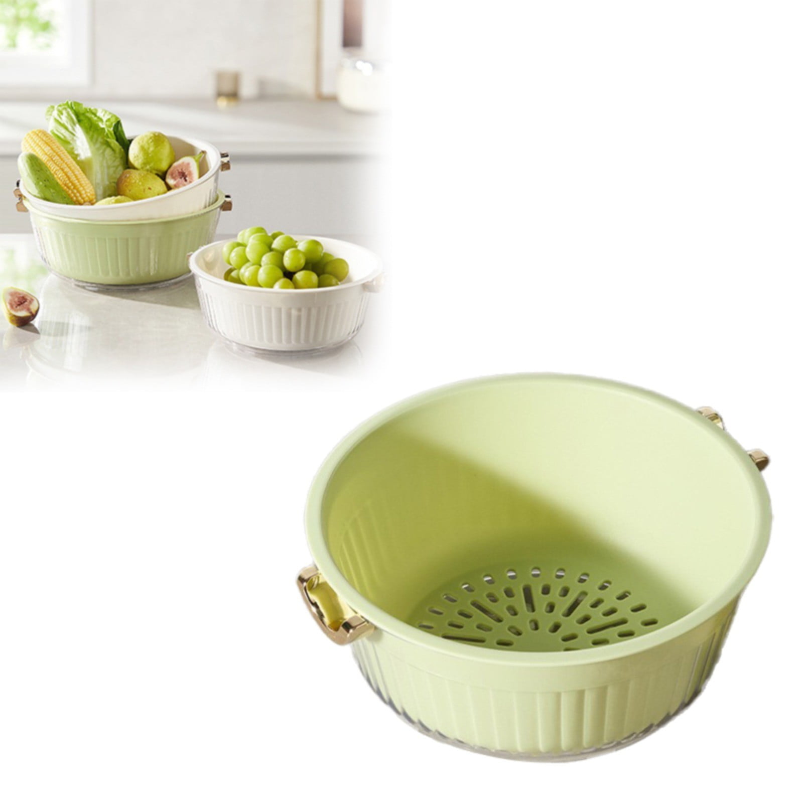 Kitchen Bowl Set 2 In 1 Fruit Vegetable Washing Food Strainers Large ...