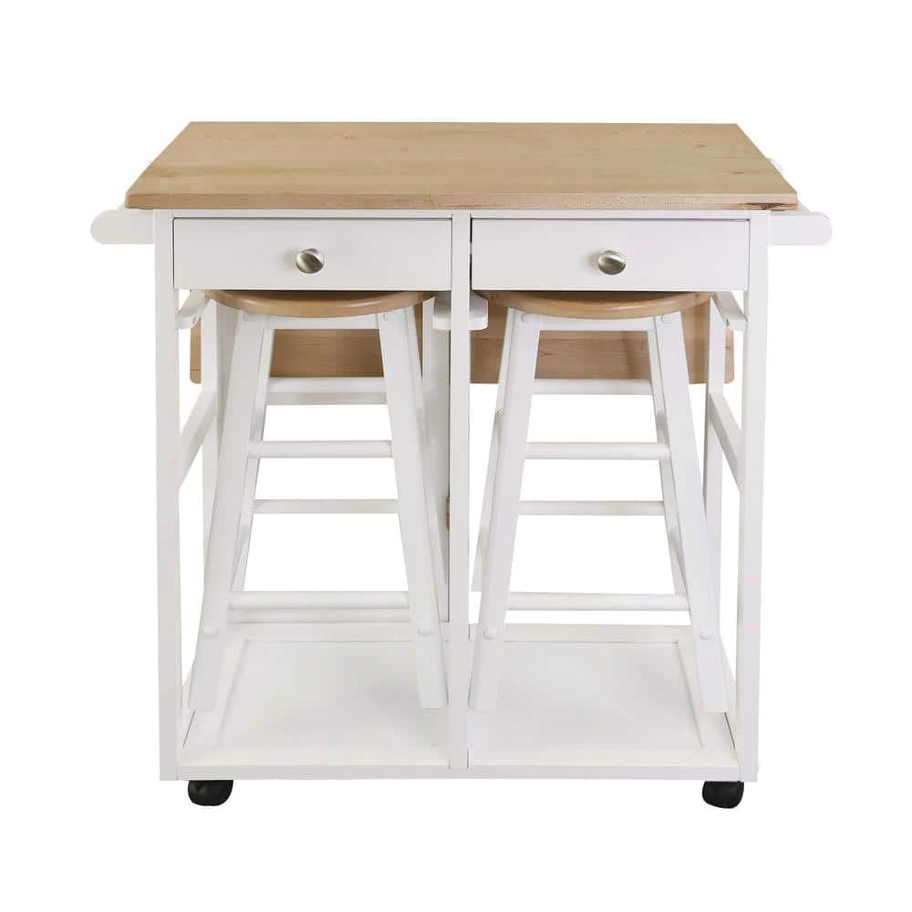 Kitchen Breakfast Cart with Drop-Leaf Table, Harvest Hardwood Top ...