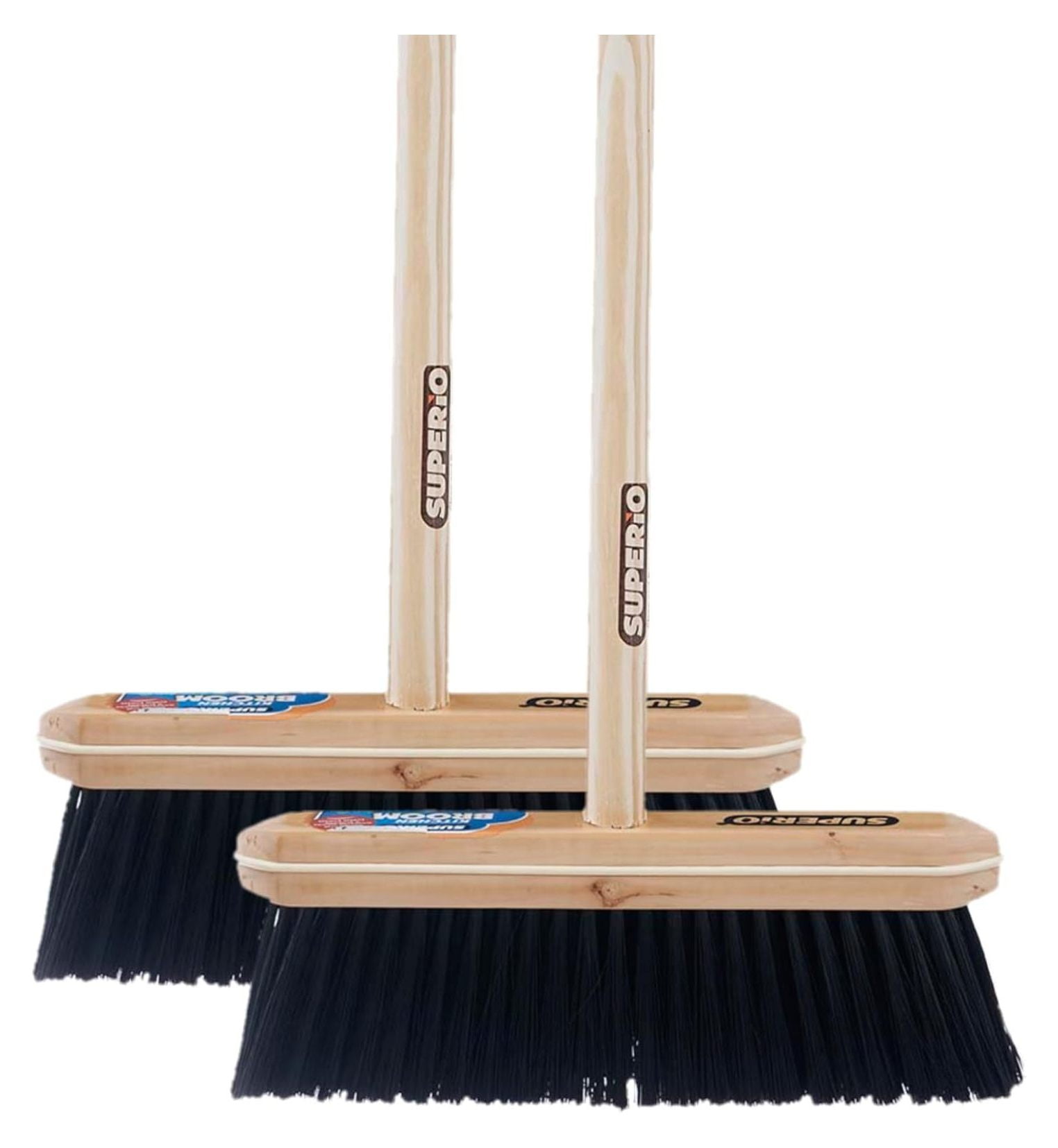 Kitchen Broom Premium Black Tampico Bristles, Wood USA Handle, Heavy ...
