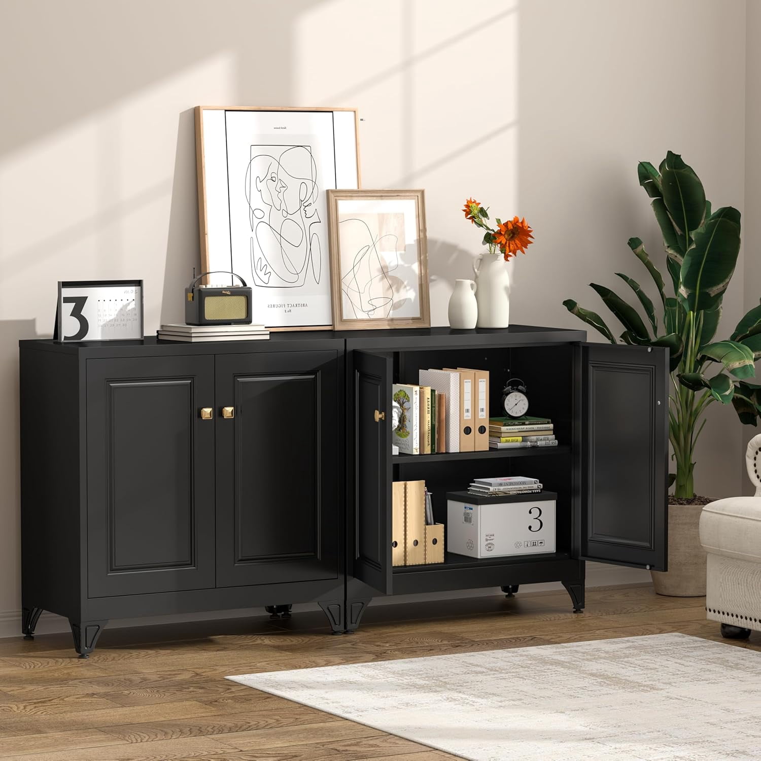 Kitchen Buffet with Storage, Metal Buffet Table with Doors and ...