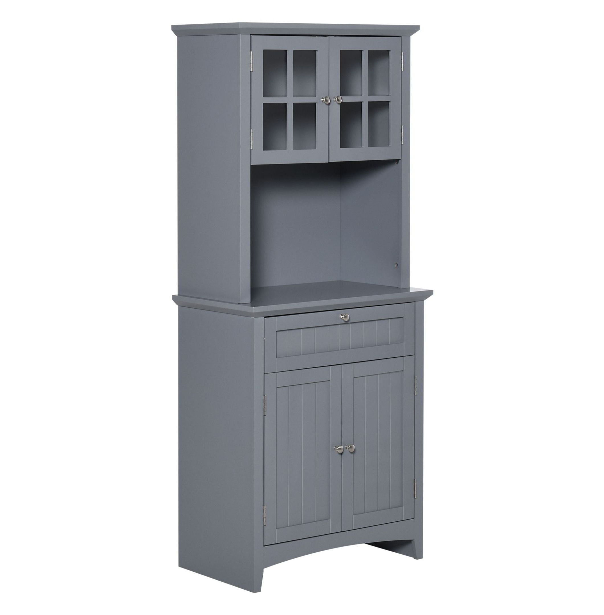 Kitchen Buffet with Hutch, Gray Coffee Bar Cabinet, Pantry Storage ...