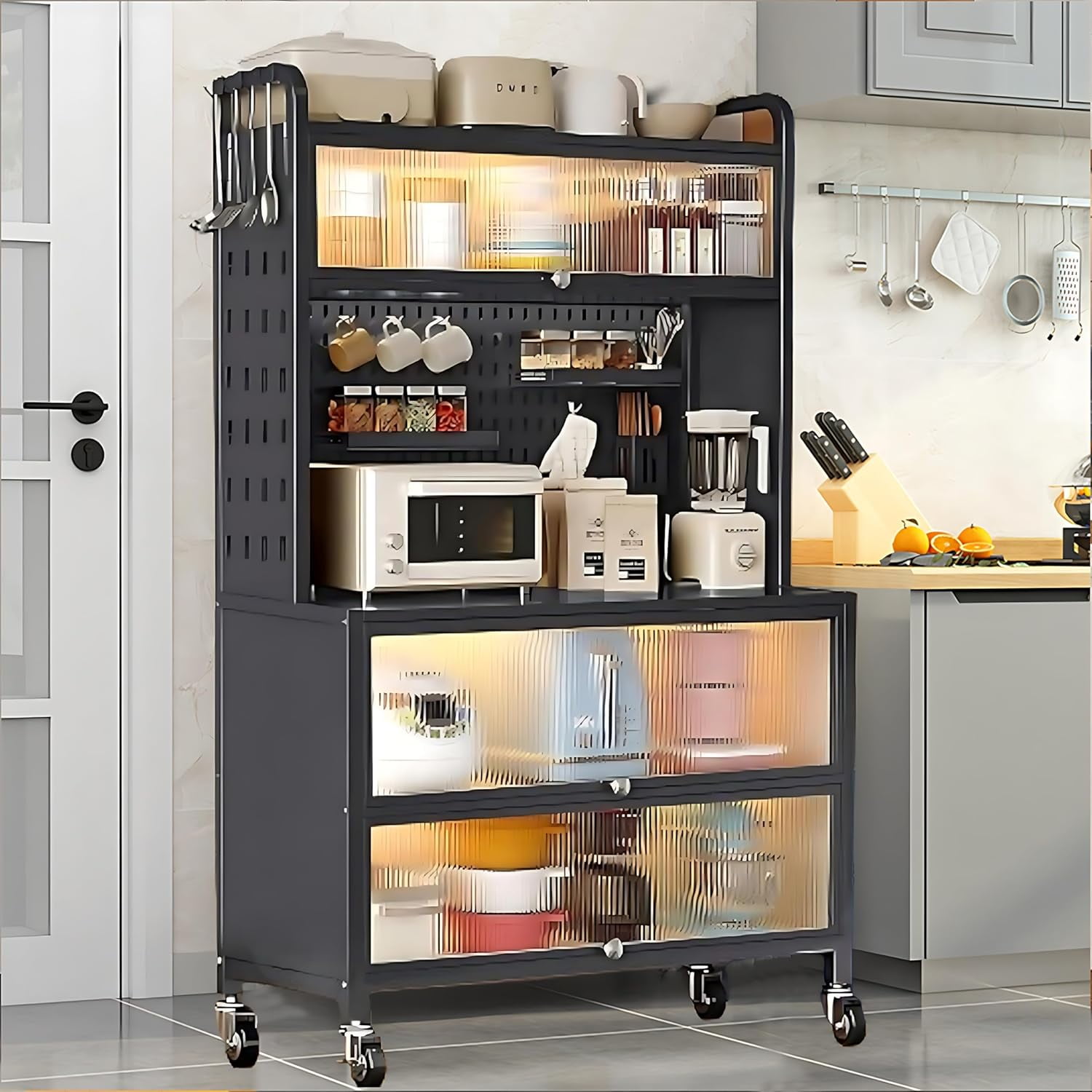 Kitchen Cabinet 5-Tier Mobile Microwave Stand with Flip Doors ...