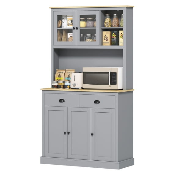 Kitchen Cabinet, 71" Pantry Cabinet, Modern Hutch Gray with Wide ...