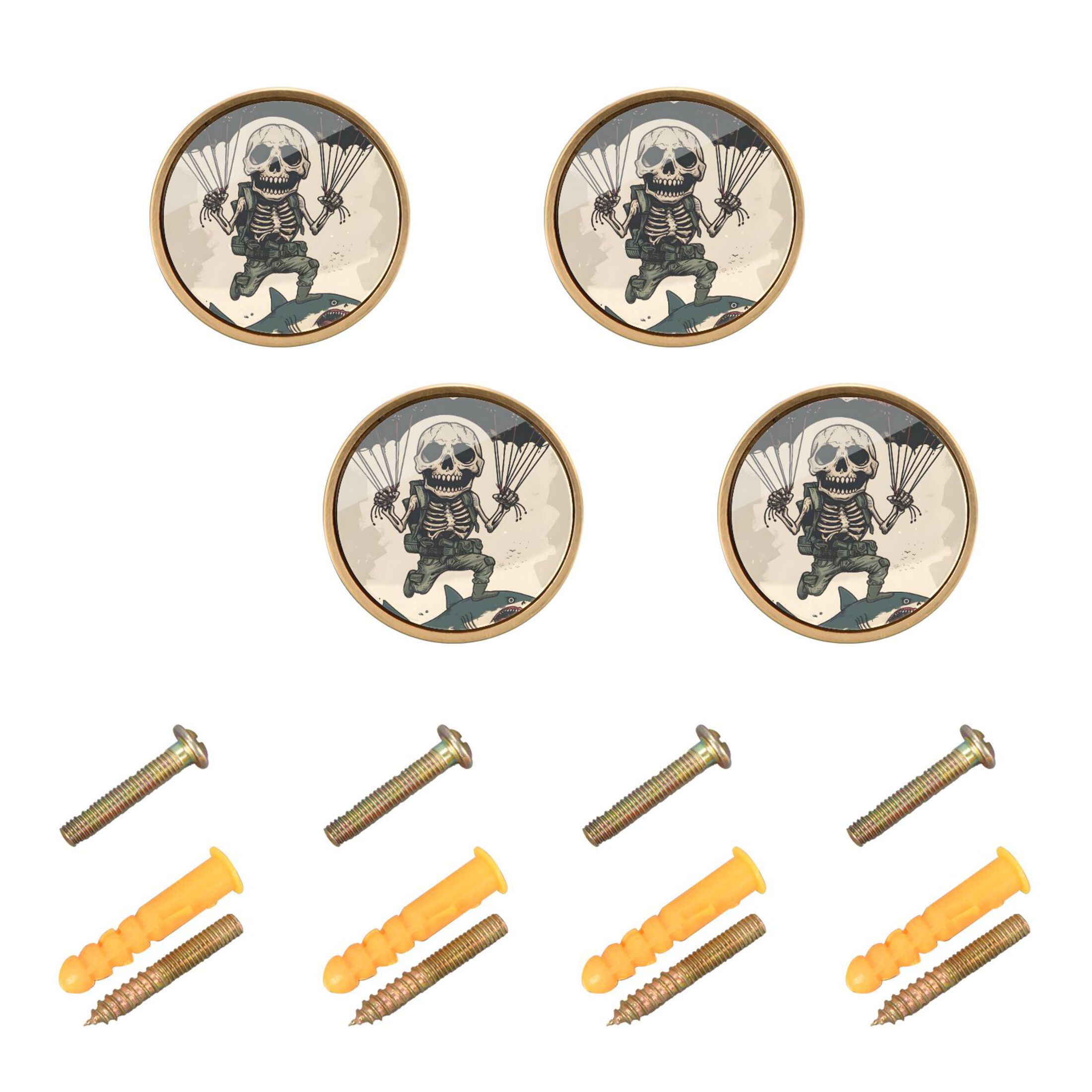 Kitchen Cabinet Knobs Cartoon Skeleton Paratrooper Stepping on Sharks ...