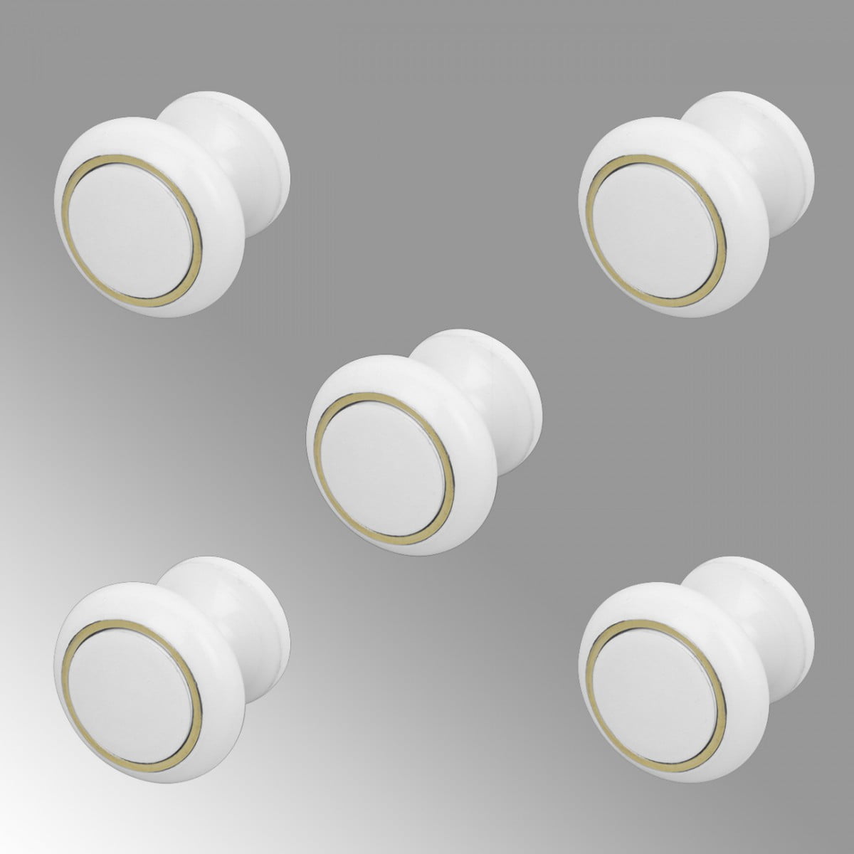 Kitchen Cabinet Knobs White Enamel Over Brass 1 in. diameter 5 Pack ...
