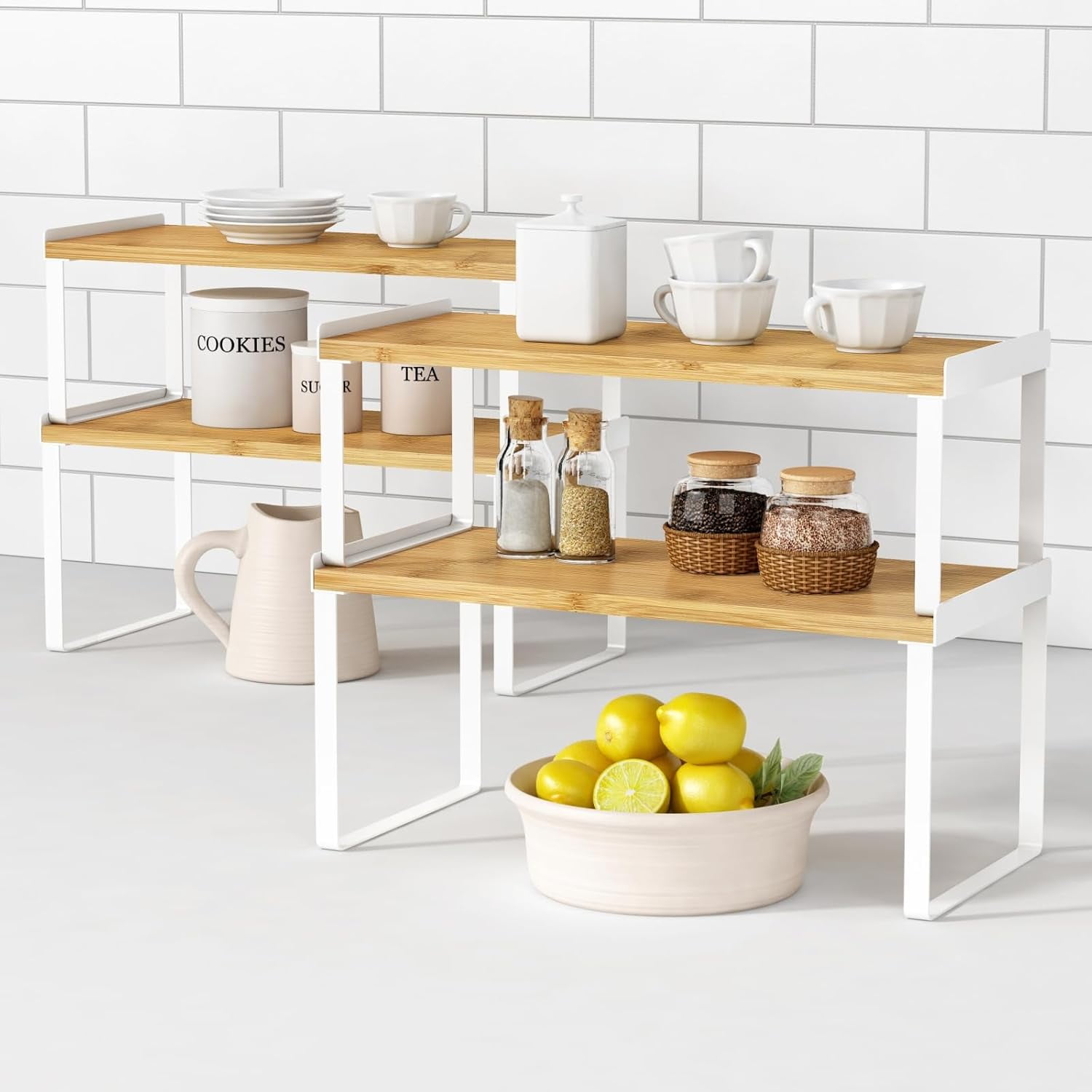 Kitchen Cabinet Organizer Shelf Set of 4, Large Stackable Pantry ...