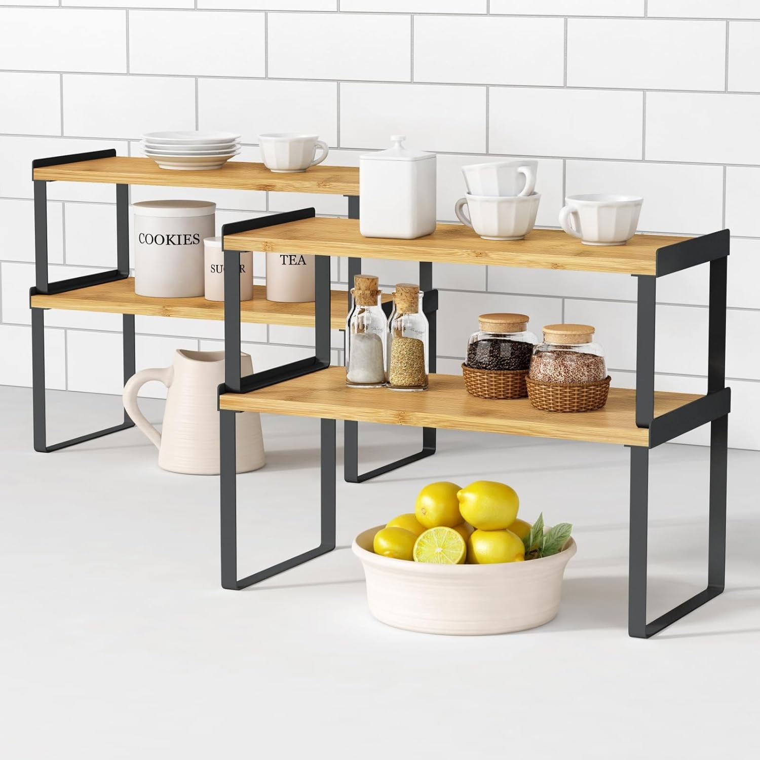 Kitchen Cabinet Organizer Shelf Set of 4, Stackable Pantry Cupboard ...