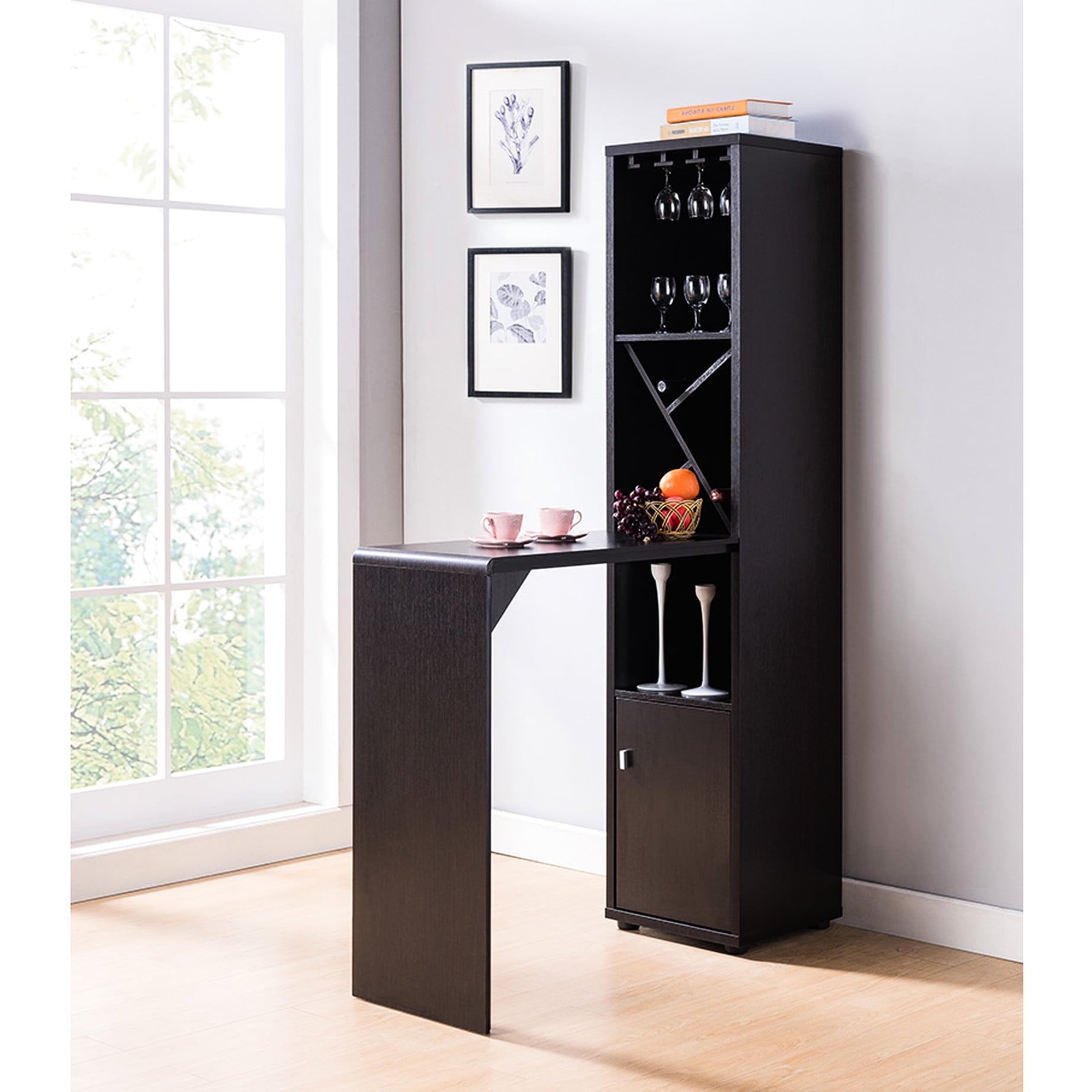 Kitchen Cabinet With Wine Bottle Compartment & Shelving, Red Hue Bar ...