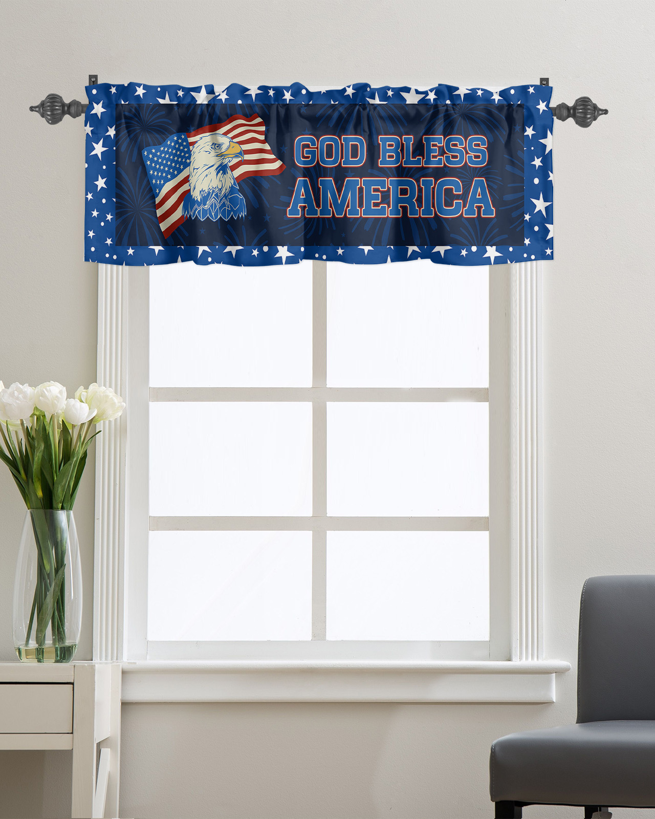 Kitchen Cafe Valance Curtain for Small Windows,4th of July American ...