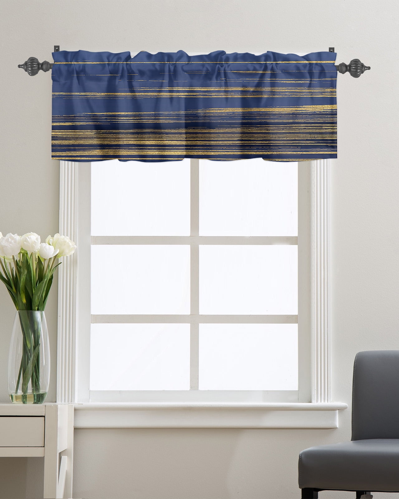 Kitchen Cafe Valance Curtain for Small Windows,Abstract Navy Blue and ...