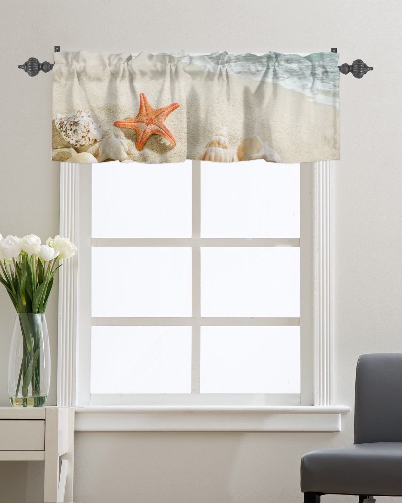 Kitchen Cafe Valance Curtain for Small Windows,Beach Coastal Scenery ...