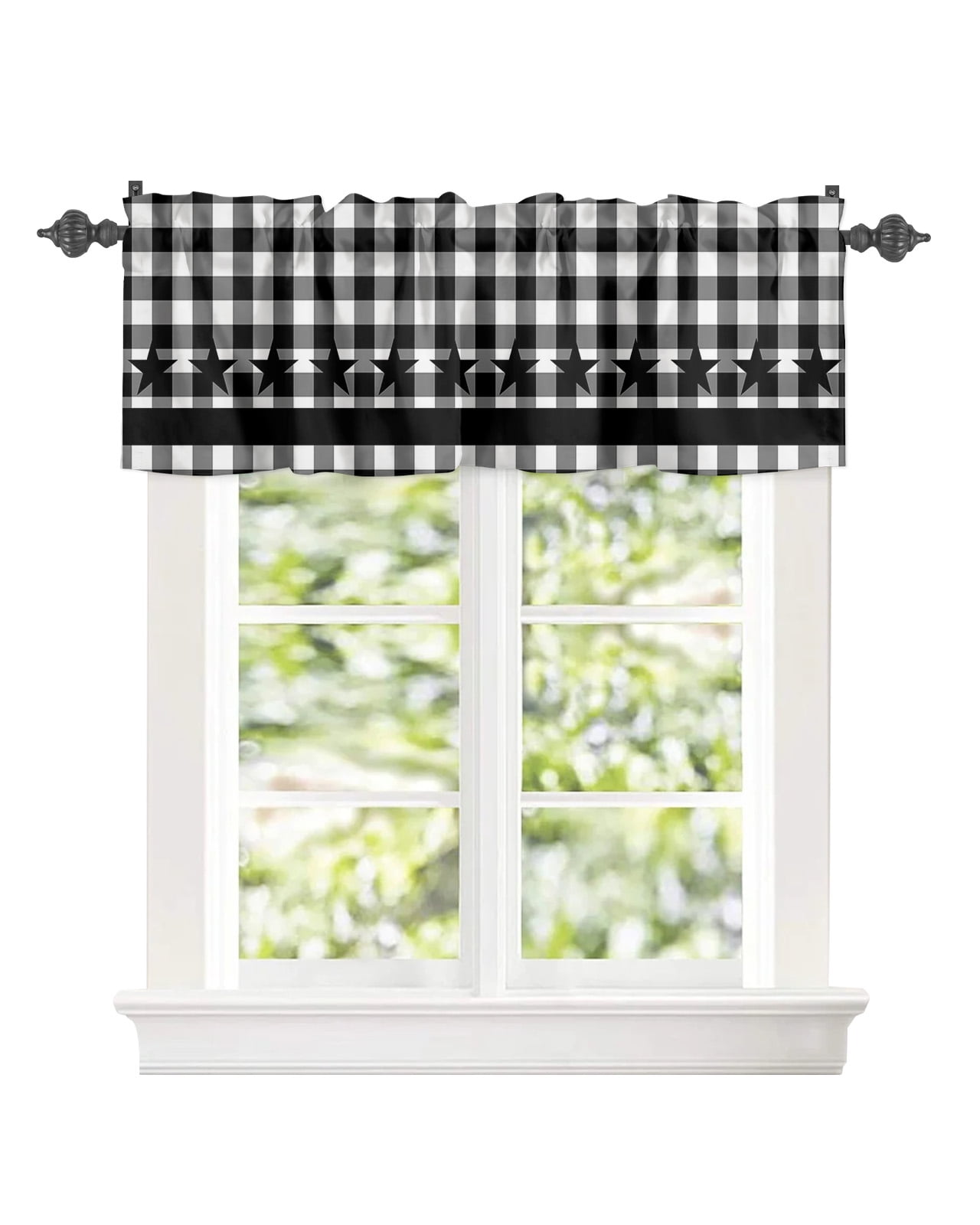 Kitchen Cafe Valance Curtain for Small Windows,Black and White Buffalo ...