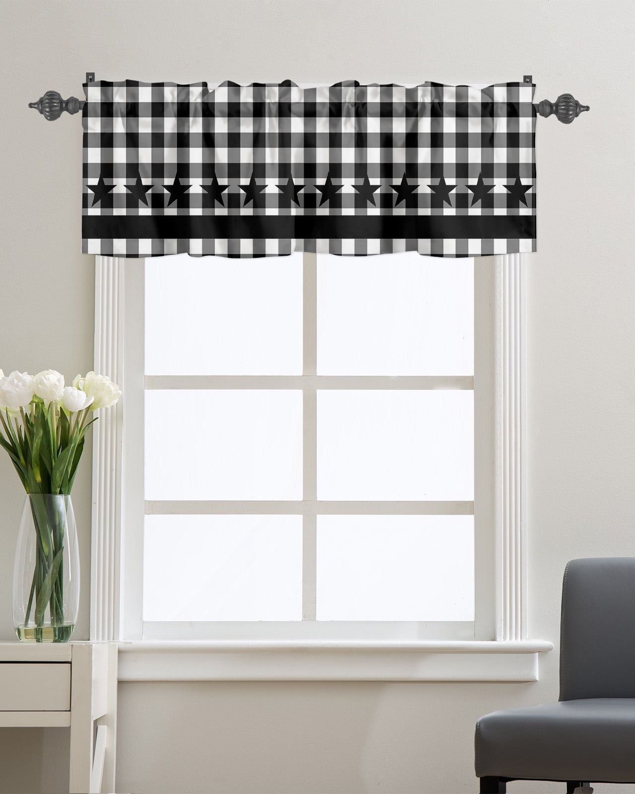 Kitchen Cafe Valance Curtain for Small Windows,Black and White Buffalo ...