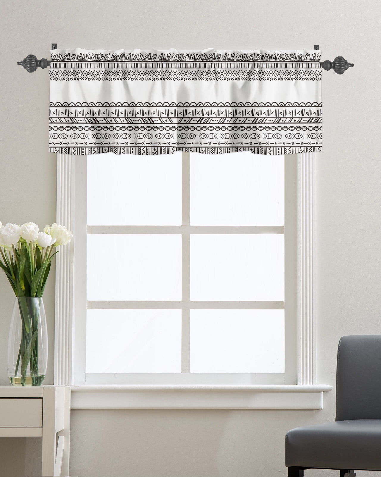 Kitchen Cafe Valance Curtain for Small Windows,Bohemian Ethnic Arts Rod ...