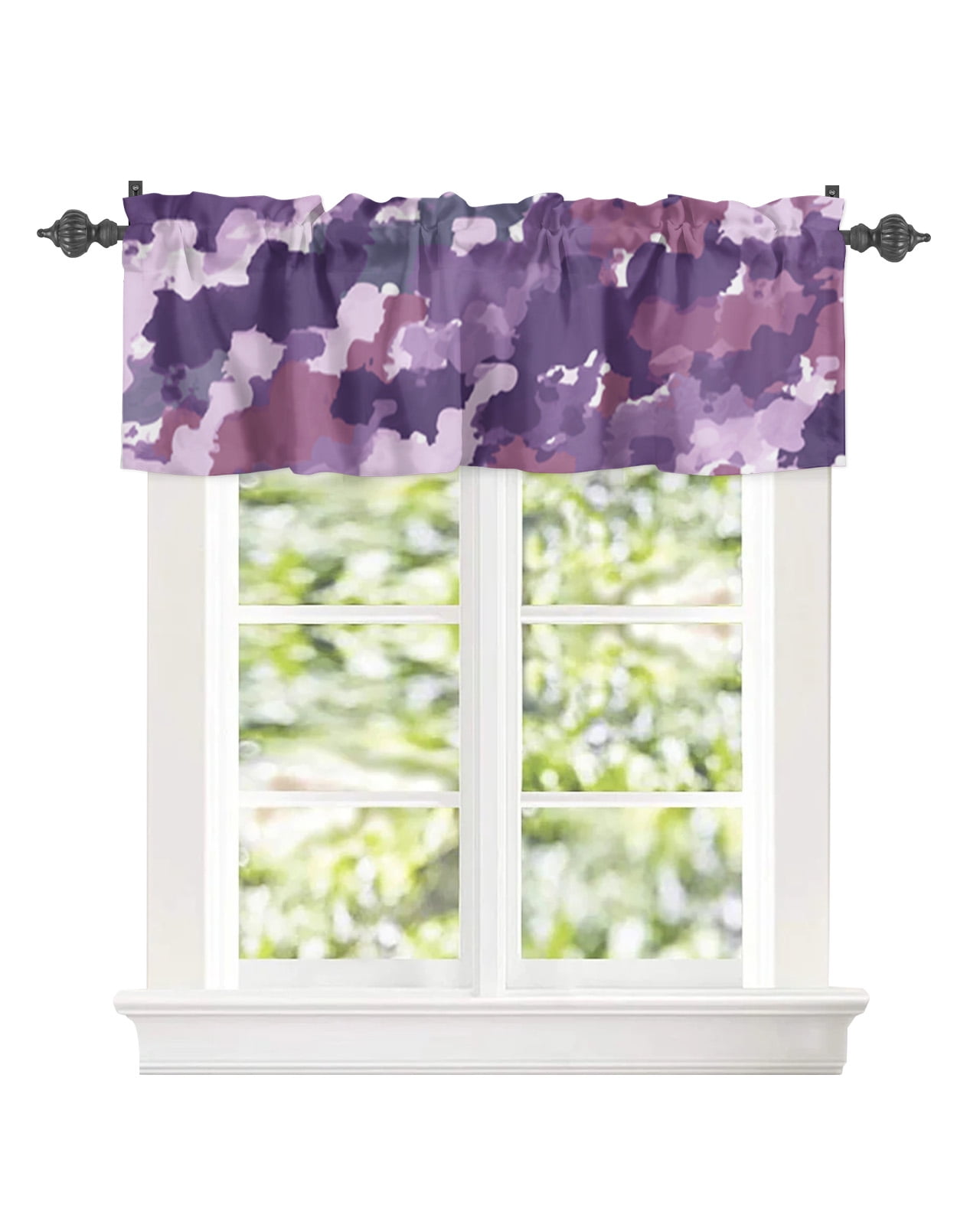 Kitchen Cafe Valance Curtain for Small Windows,Camouflage Purple Rod ...