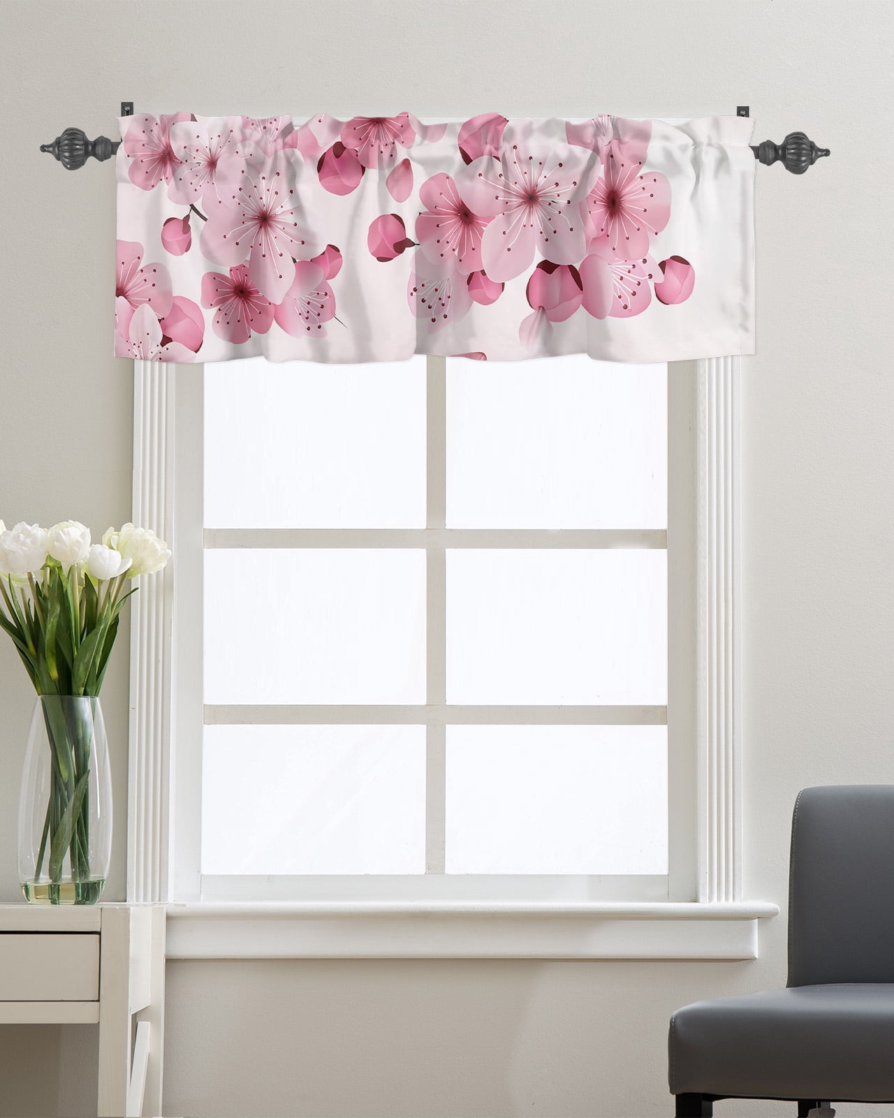 Kitchen Cafe Valance Curtain for Small Windows,Cherry Blossom Floral ...