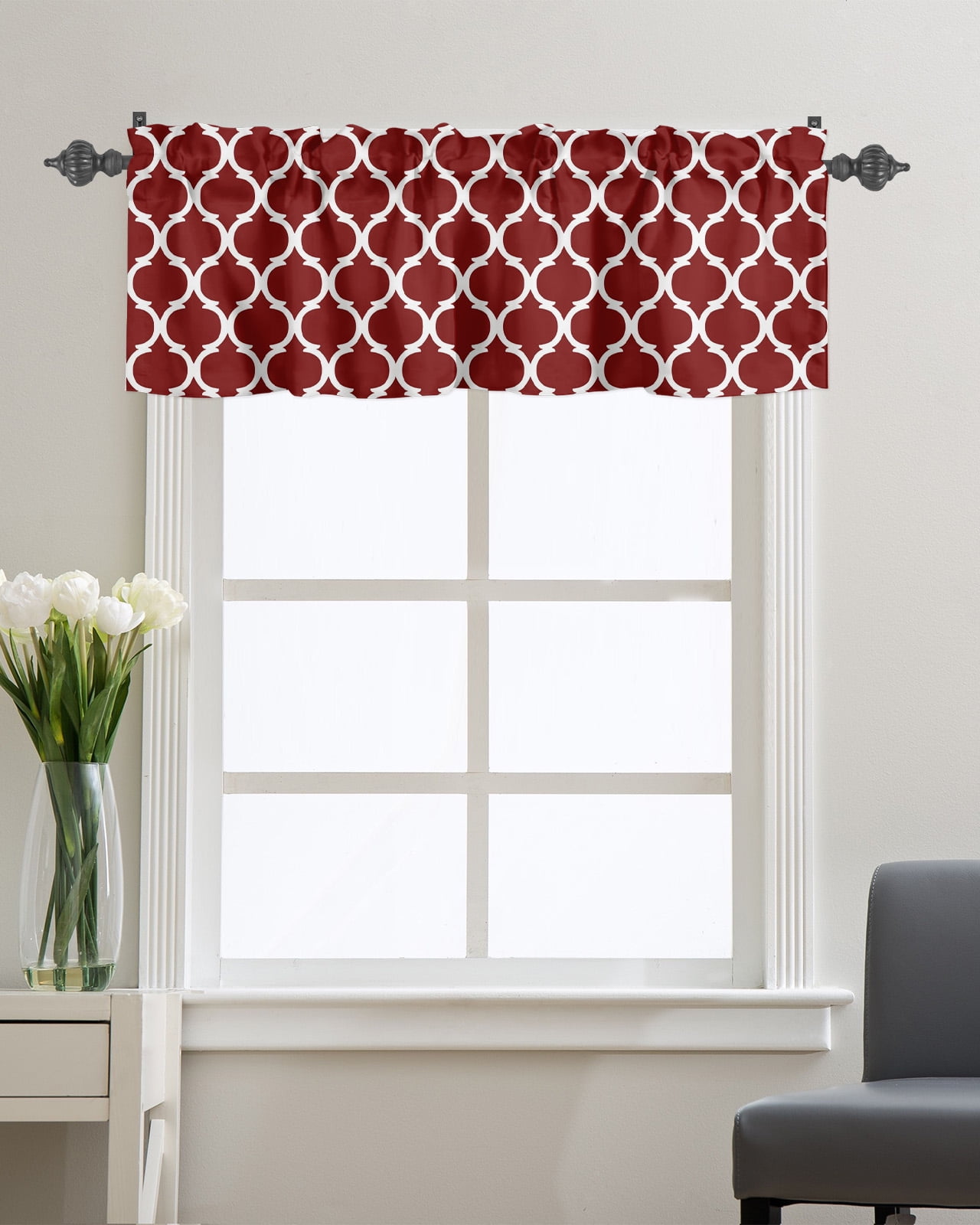 Kitchen Cafe Valance Curtain for Small Windows,Classic Moroccan Tile ...