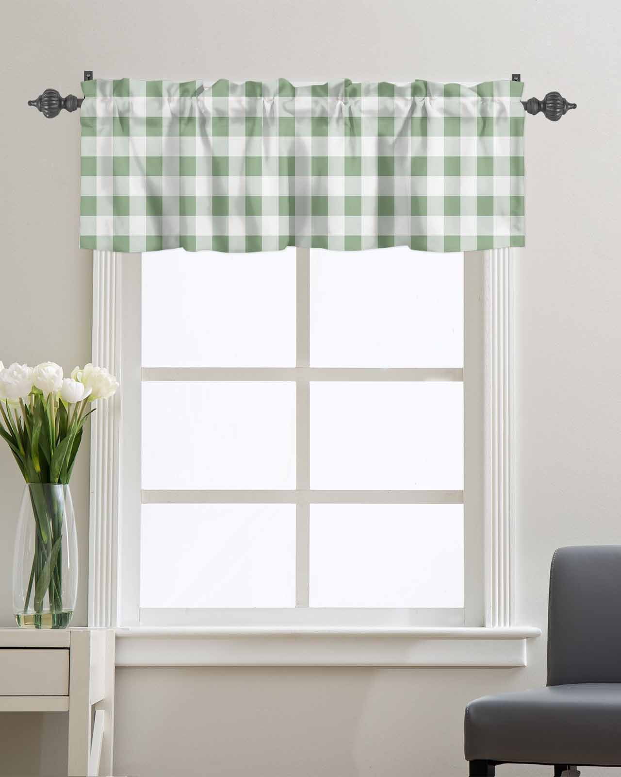Kitchen Cafe Valance Curtain for Small Windows,Classic Sage Green White ...