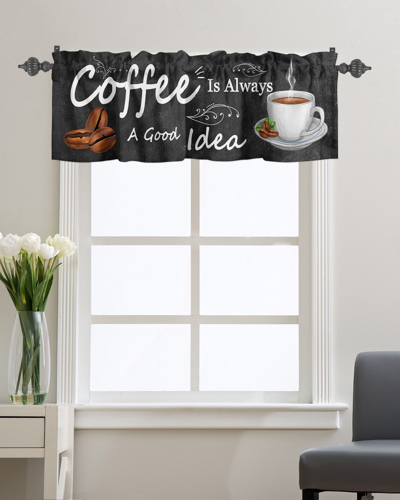Kitchen Cafe Valance Curtain for Small Windows,Coffee and Cocoa Beans ...