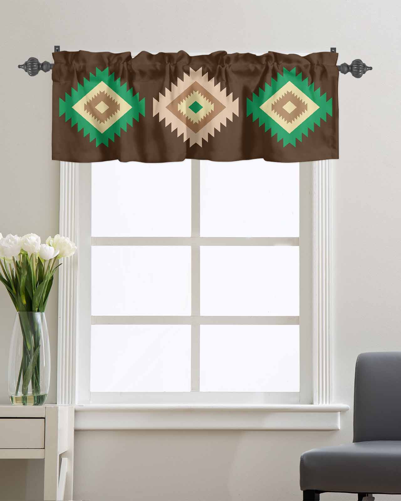 Kitchen Cafe Valance Curtain for Small Windows,Ethnic Tribal Aztec ...