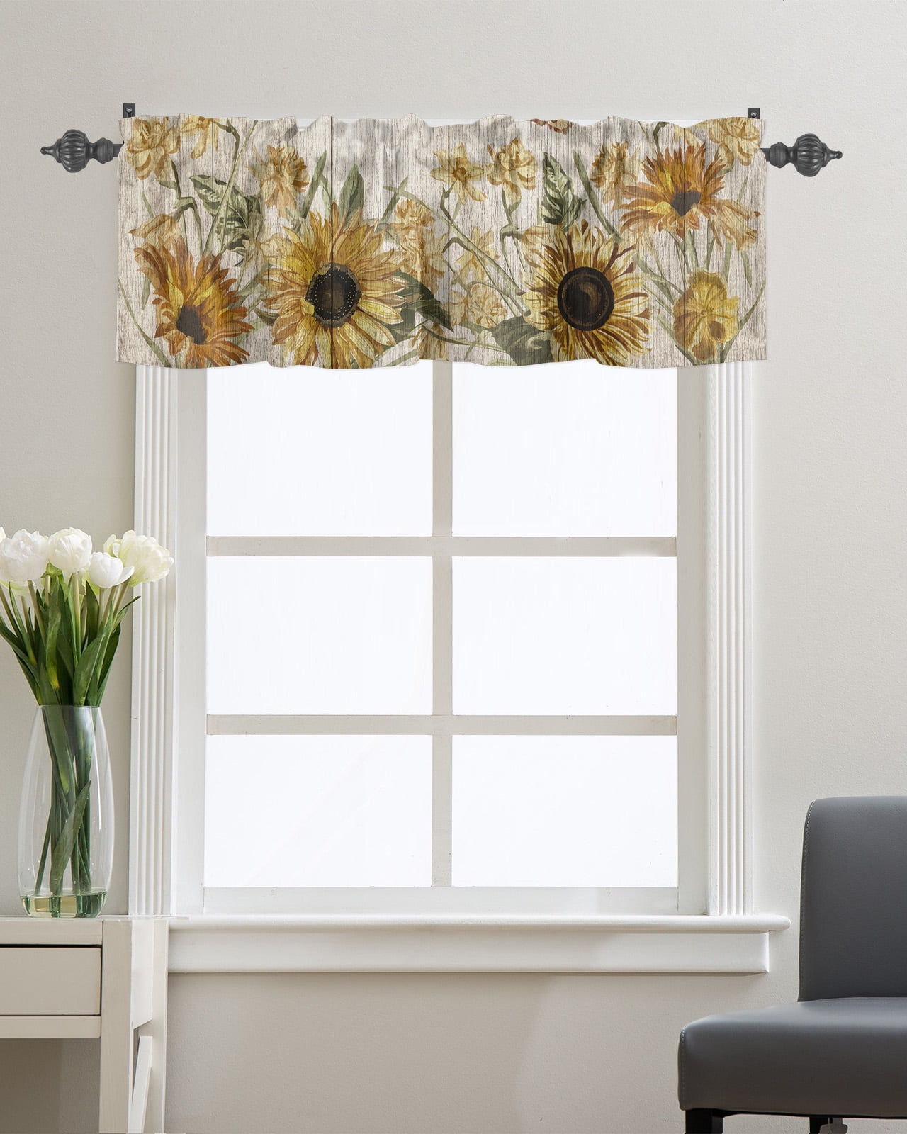 Kitchen Cafe Valance Curtain for Small Windows,Fall Sunflower Rustic ...