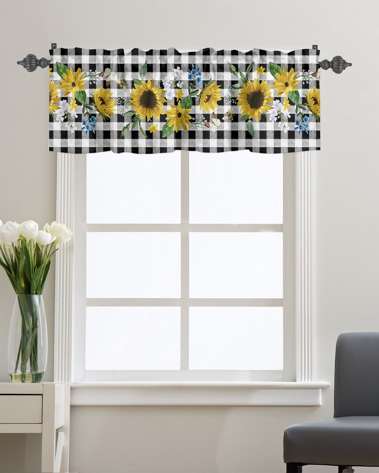 Kitchen Cafe Valance Curtain for Small Windows,Fall Sunflowers Floral ...