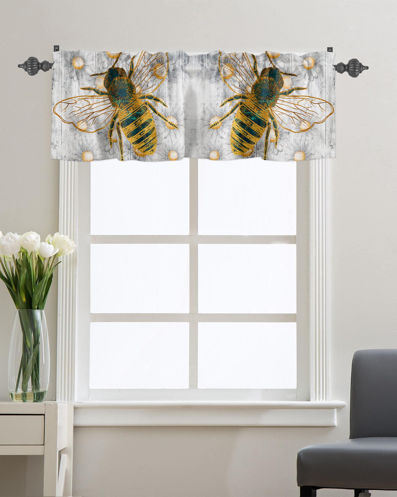 Kitchen Cafe Valance Curtain for Small Windows,Farm Bumblebee Bee and ...